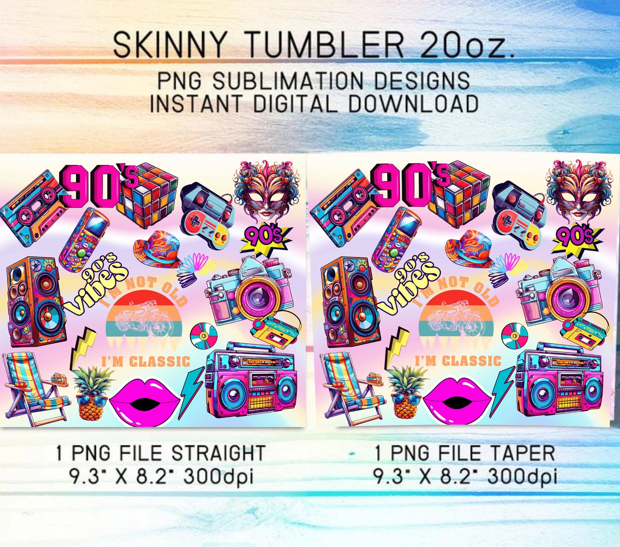 90s Tumbler Wrap, PNG, I Love 90s, 20 Oz. Skinny Tumbler Wrap ...