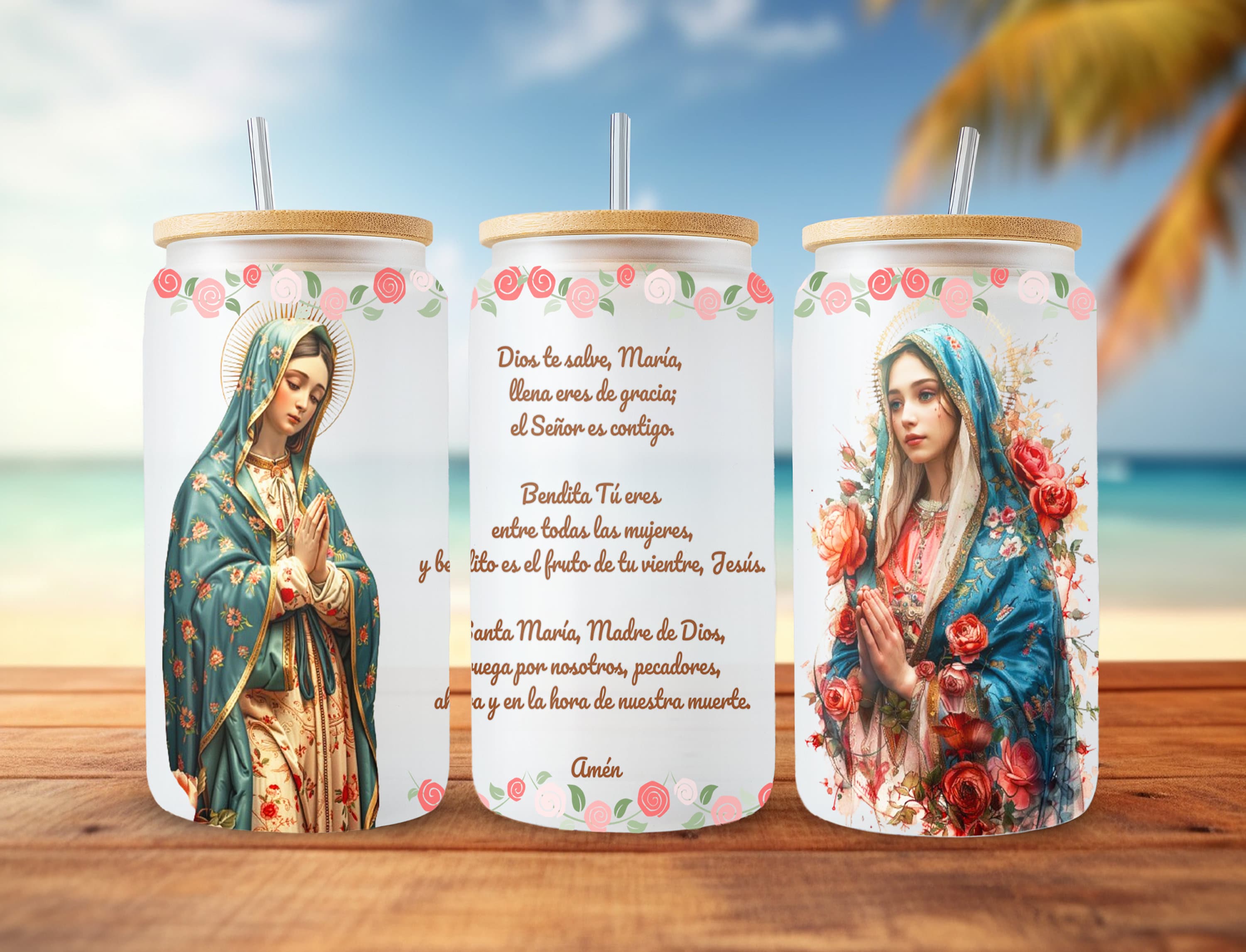 Dios Te Salve, Maria 16oz Libbey Glass Can Tumbler Sublimation Design ...