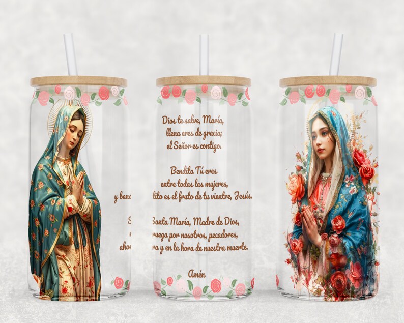 Virgin Mary Libbey Glass Can Tumbler Sublimation Design (PNG Digital ...