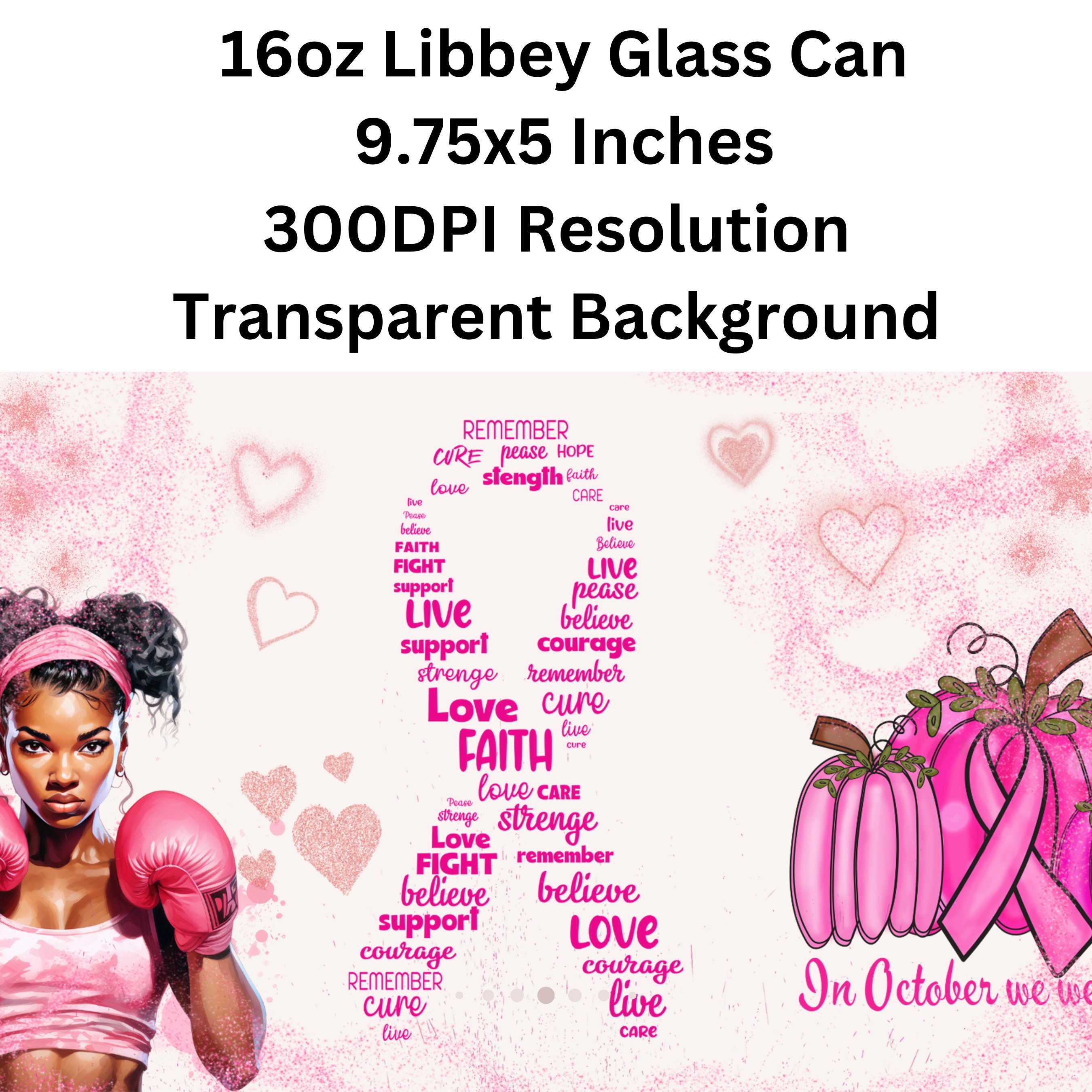 Breast Cancer Ribbon 16oz Libbey Glass Can Tumbler Wrap File Cancer ...