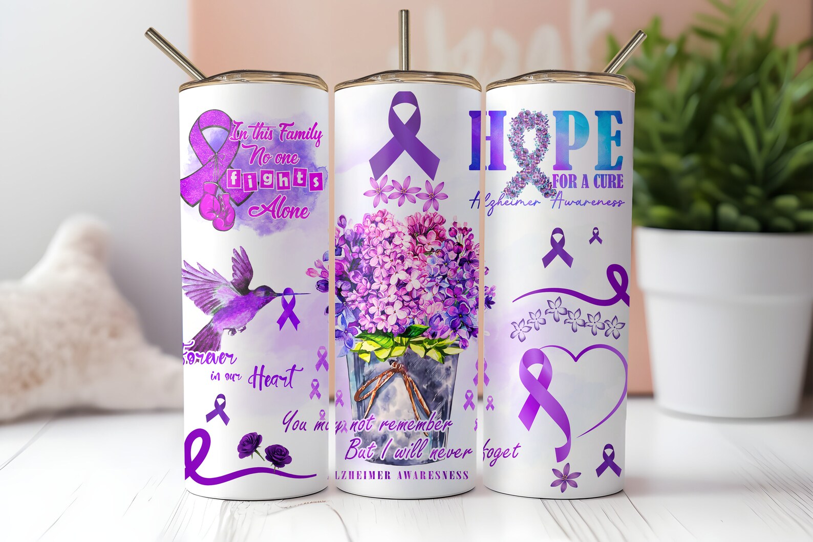 Alzheimer's Awareness Tumbler, Purple Ribbon Design, Alzheimers ...