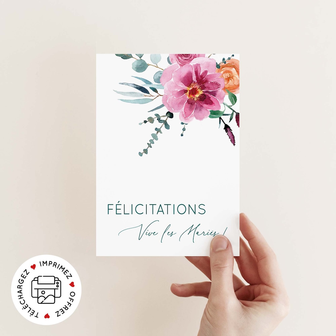 Wedding Card congratulations Long Live the Bride and Groom to Print PDF ...