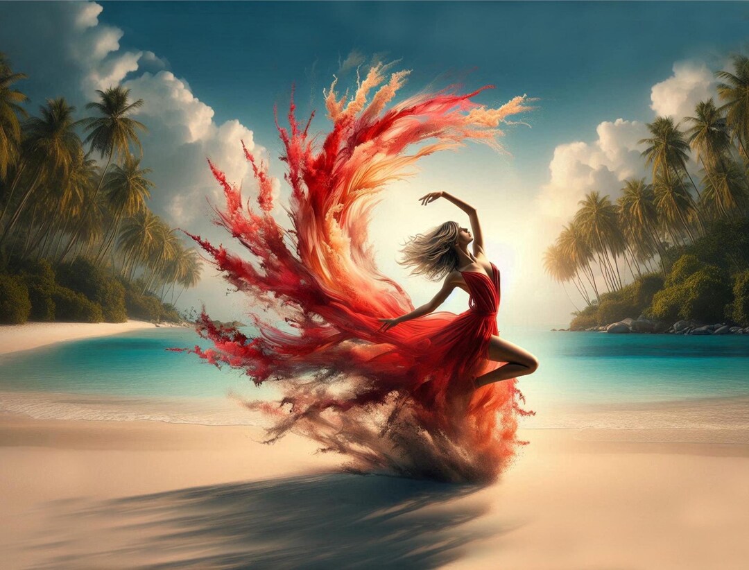 Red Dress , Tropical Dancer , Blond, Exploding Colors , Arch of Colors ...