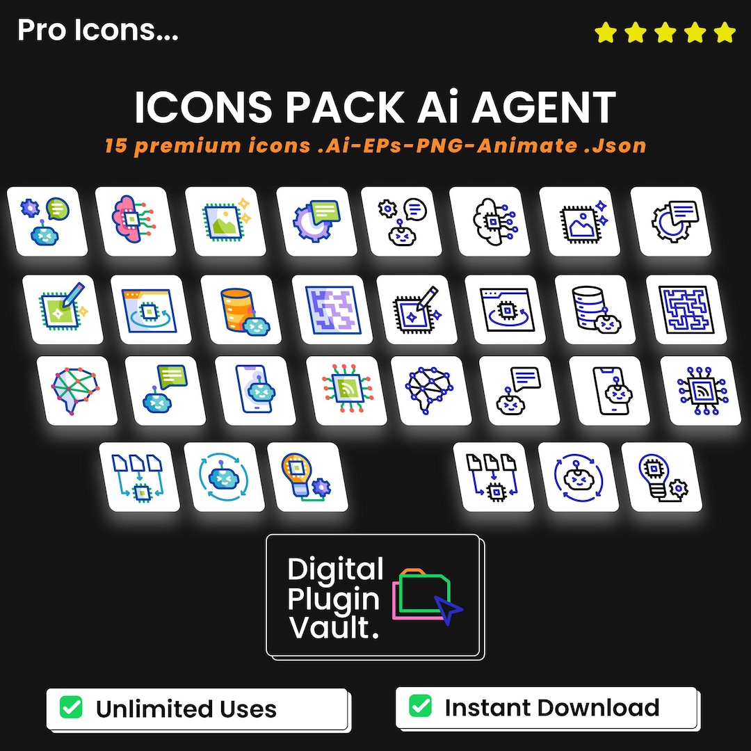 AI Agent Icons – 15 Vector Graphics, Animated JSON (ai, Eps, Png) - Etsy