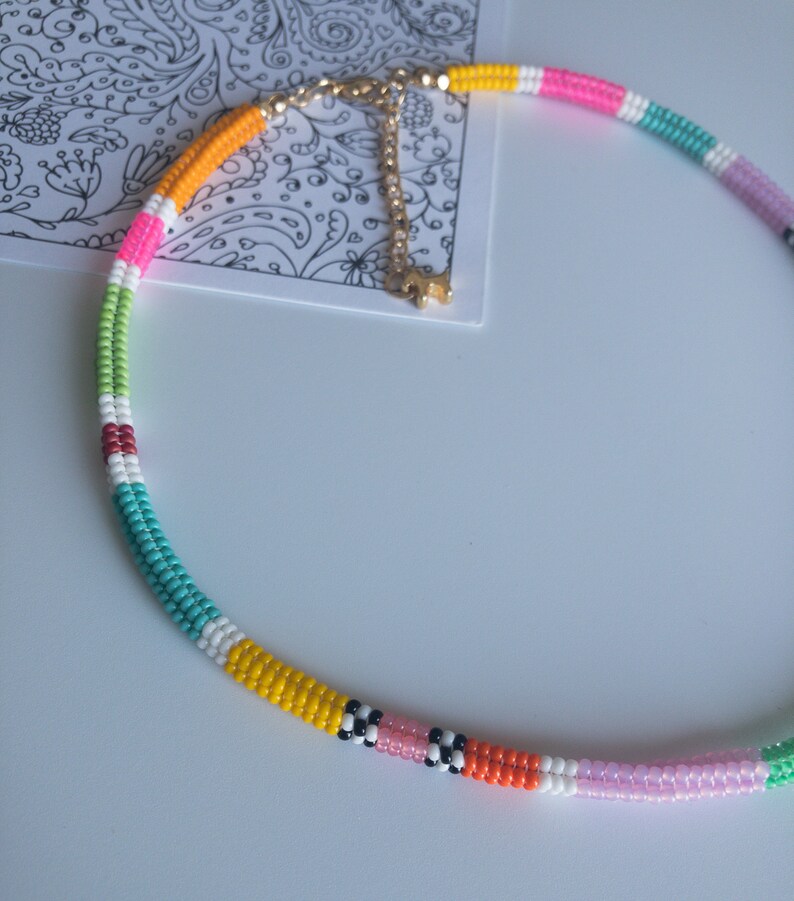 Multi Colored Seed Bead Necklace, Summer Colorful Necklace, Mixed Color ...