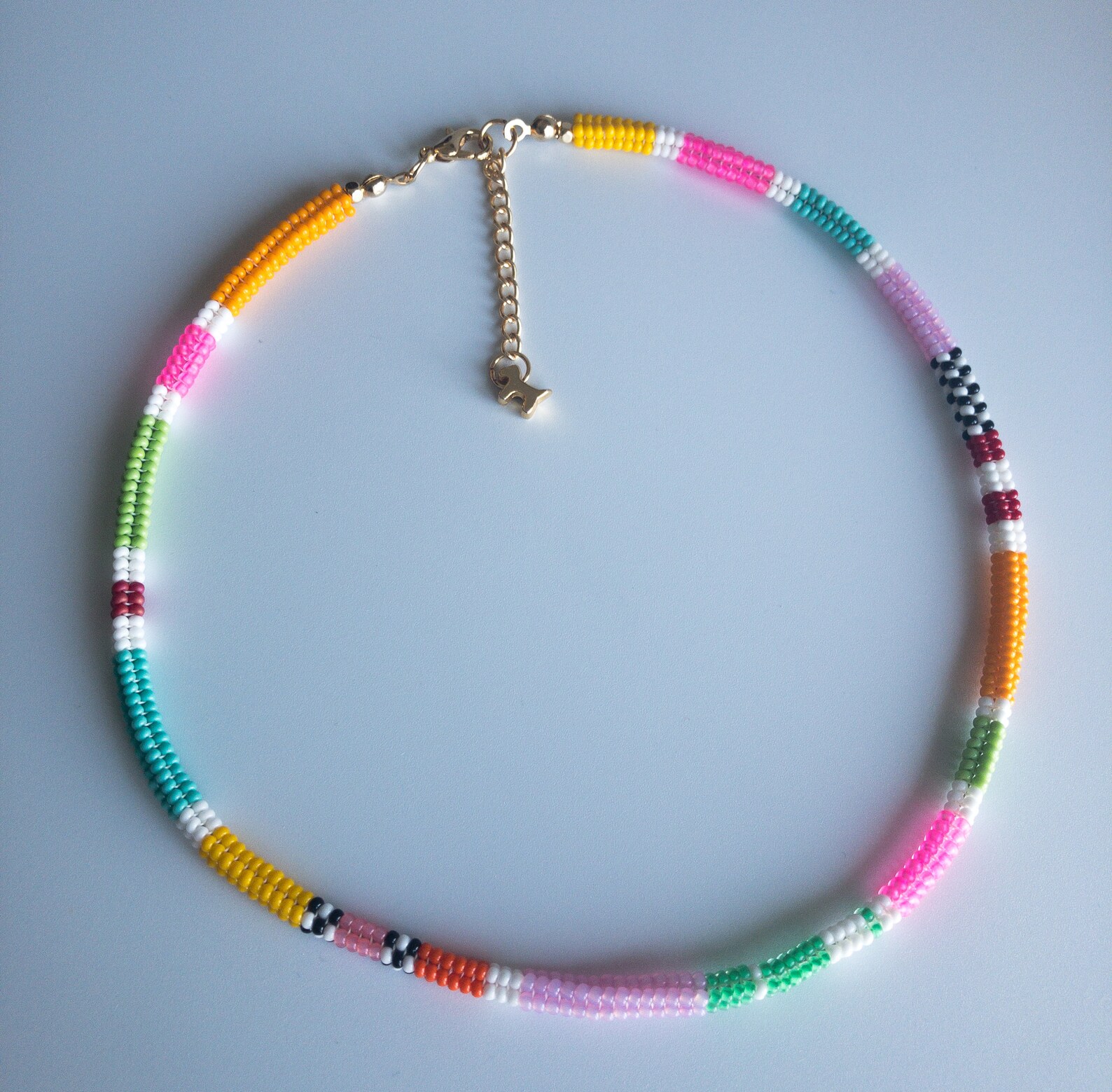 Multi Colored Seed Bead Necklace, Summer Colorful Necklace, Mixed Color ...