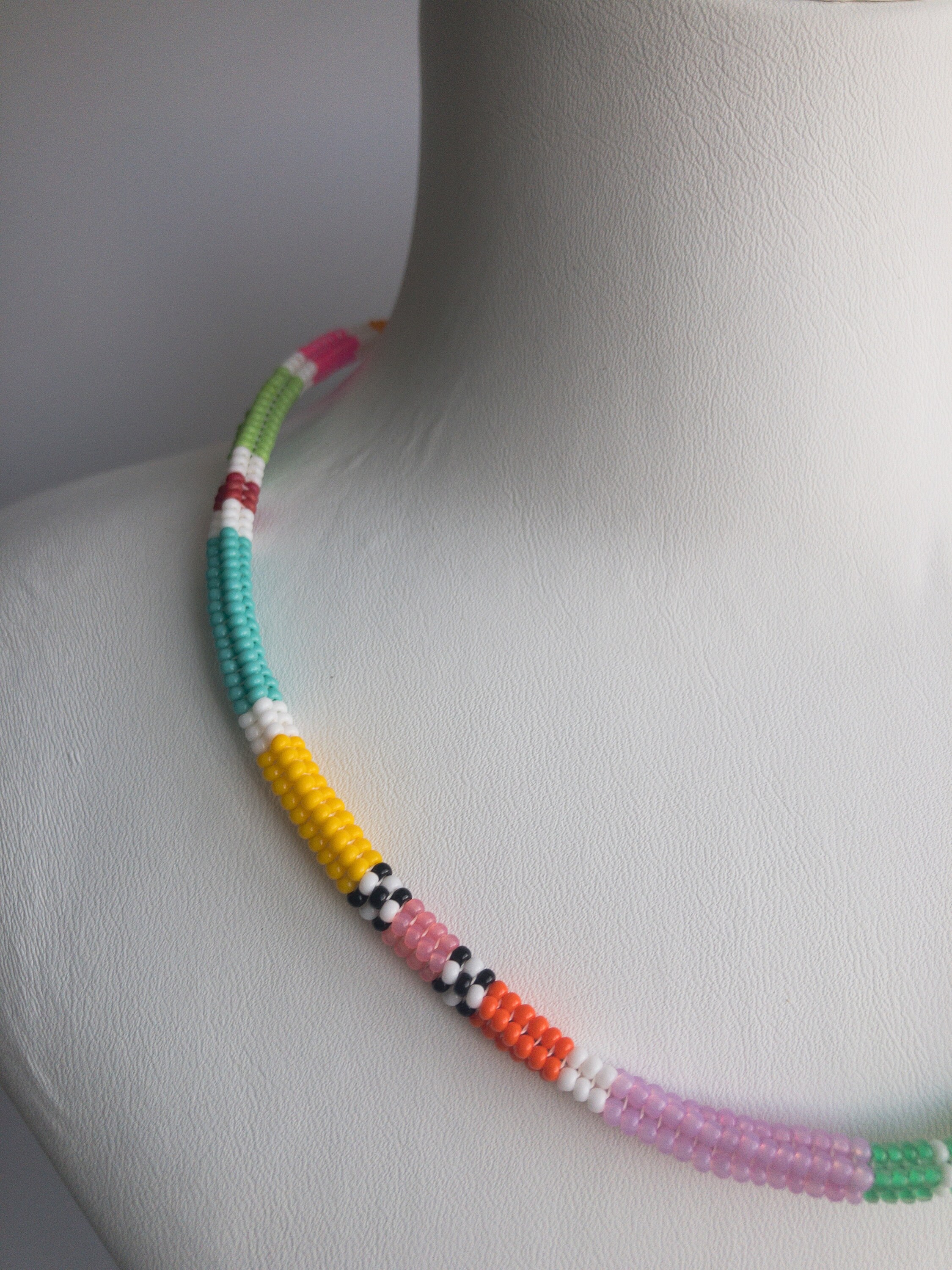 Multi Colored Seed Bead Necklace, Summer Colorful Necklace, Mixed Color ...