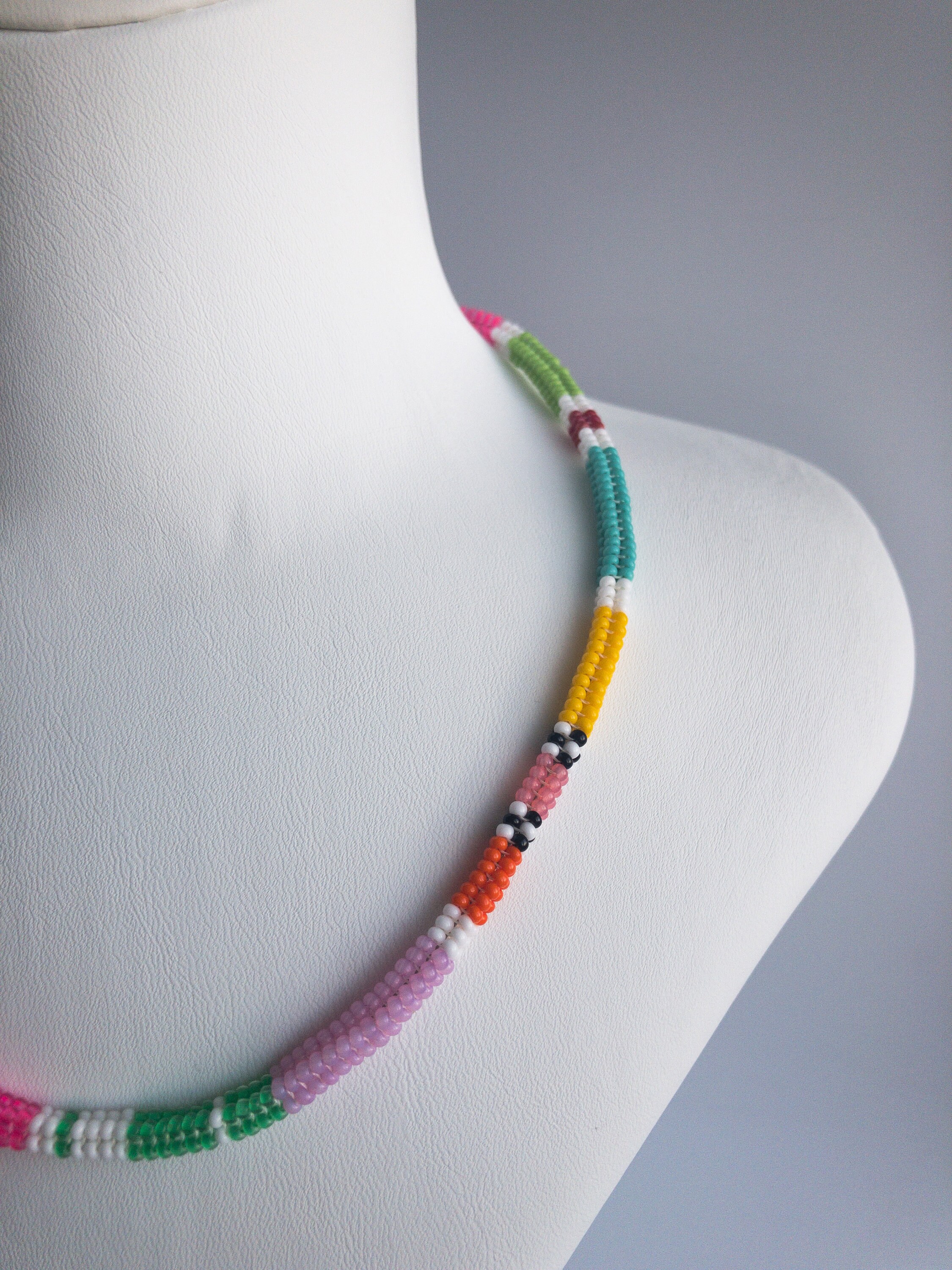 Multi Colored Seed Bead Necklace, Summer Colorful Necklace, Mixed Color ...