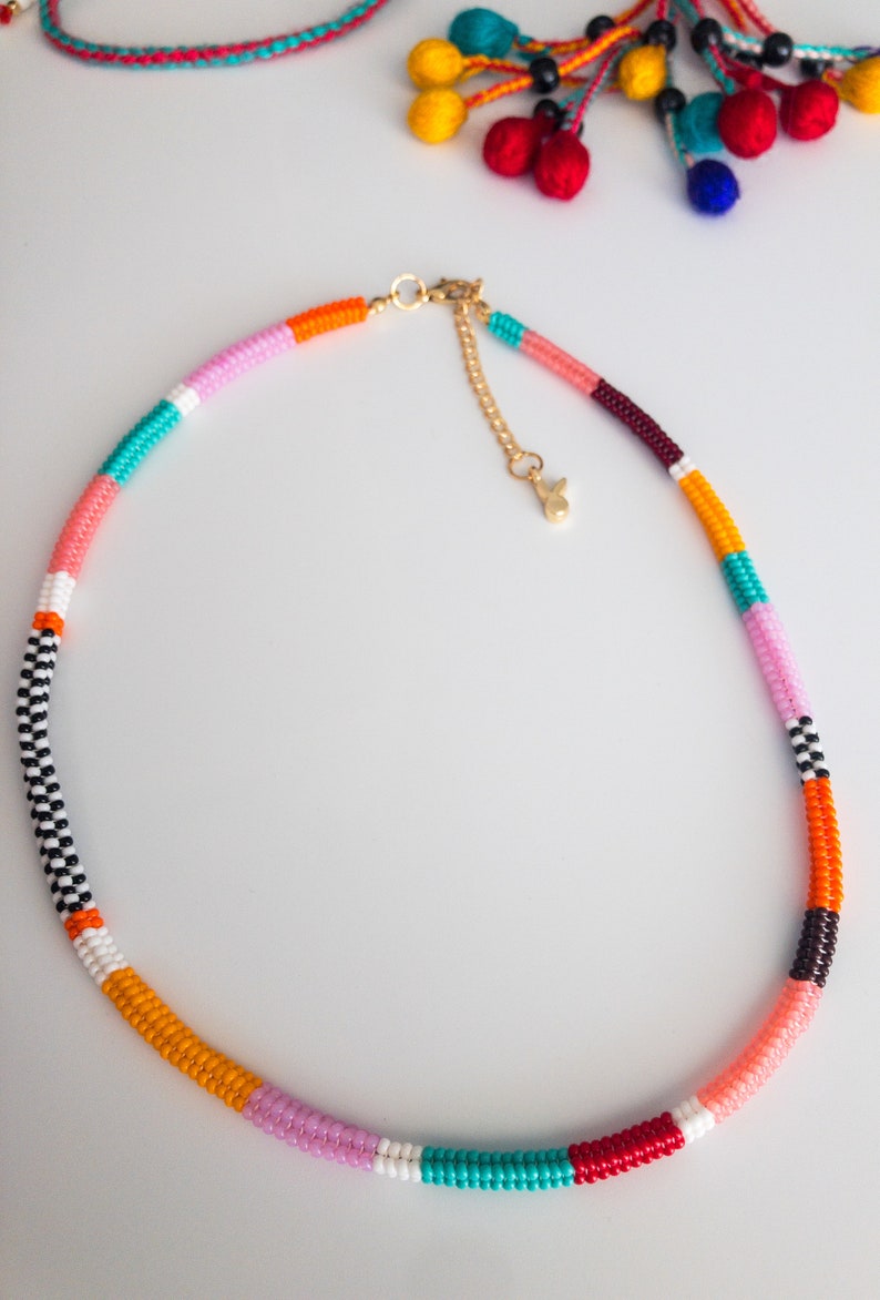 Mixed Color Handmade Necklace, Multi Colored Necklace, Colorful Seed ...