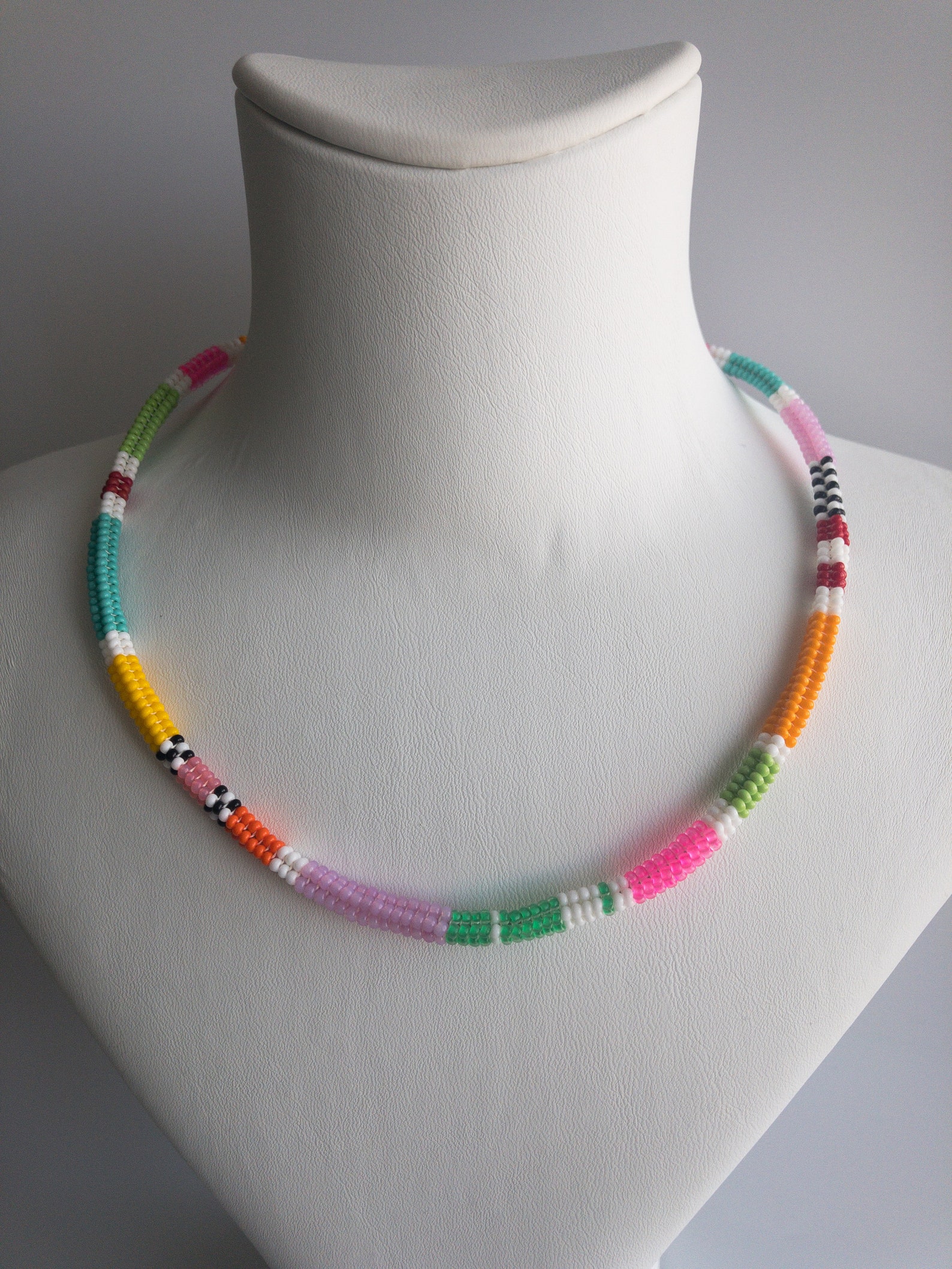 Multi Colored Seed Bead Necklace, Summer Colorful Necklace, Mixed Color ...