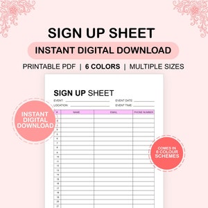 Sign up Sheet | Sign in Sheet | Sign up Sheet Template | Please Sign ...