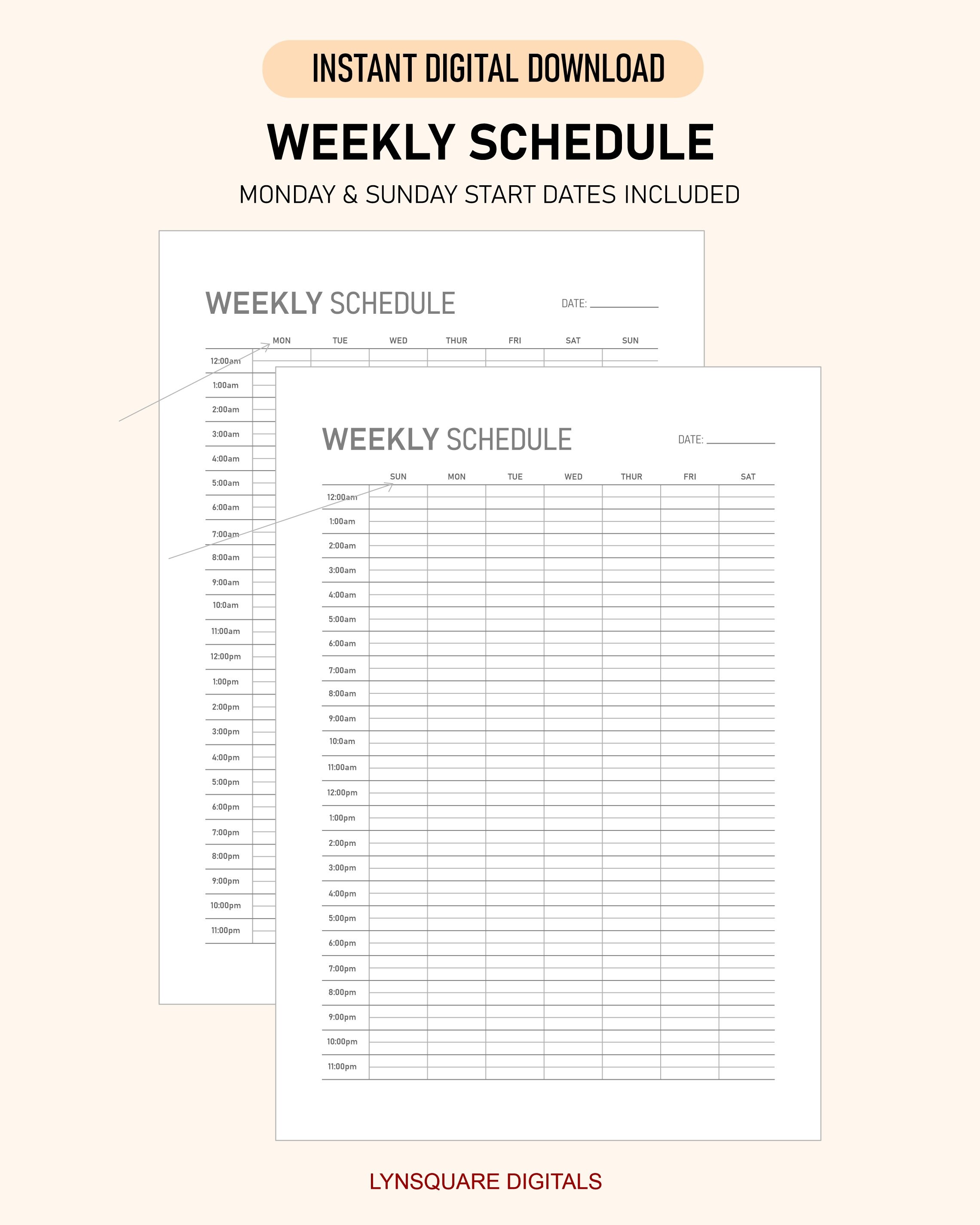 Weekly Schedule Weekly Planner Printable Personalized - Etsy