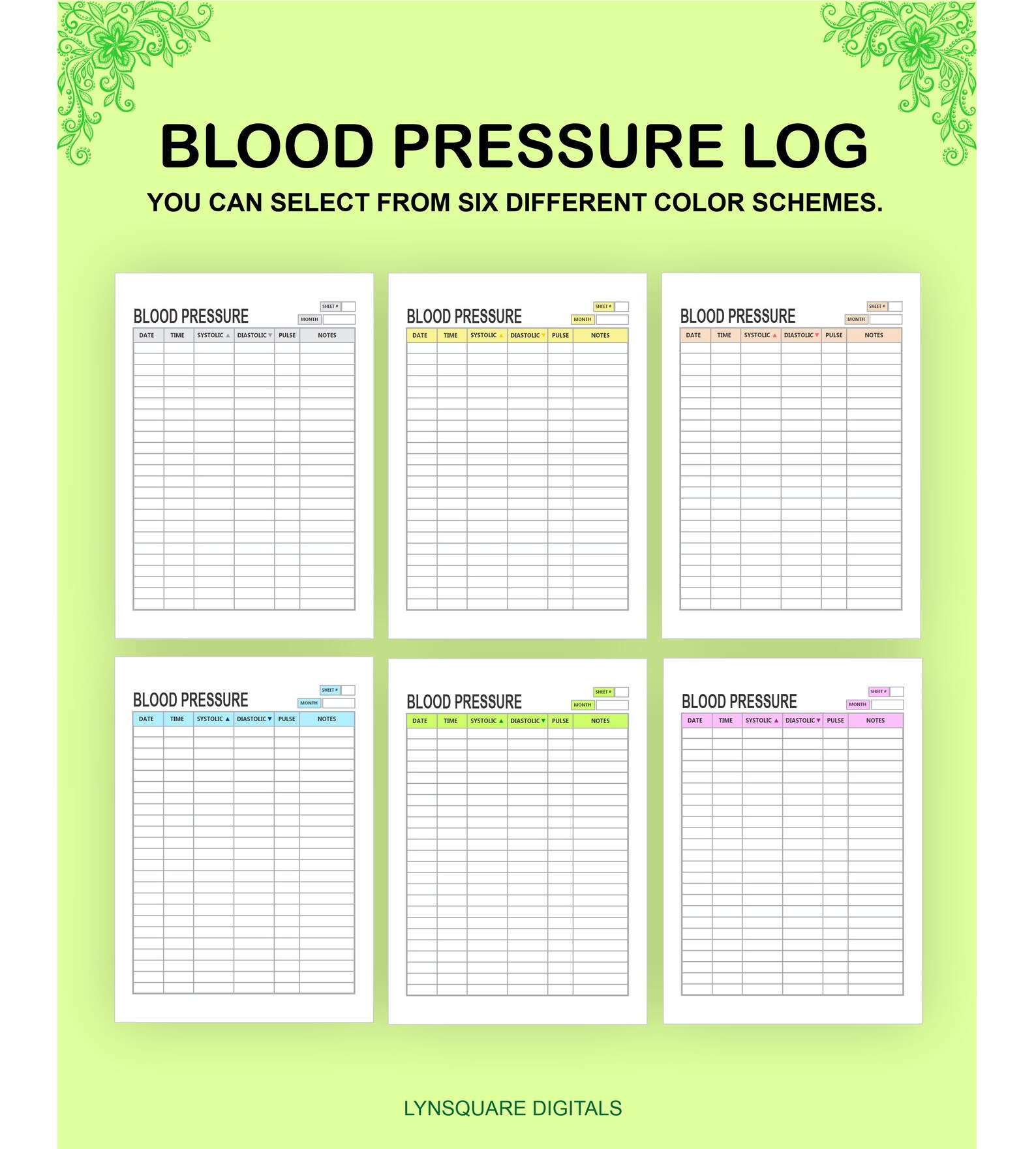 Blood Pressure Log | Blood Pressure Tracker | Blood Pressure Chart ...