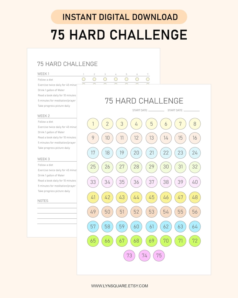 75 Hard Challenge, 75 Hard Challenge Tracker, Habit Tracker, Fitness ...