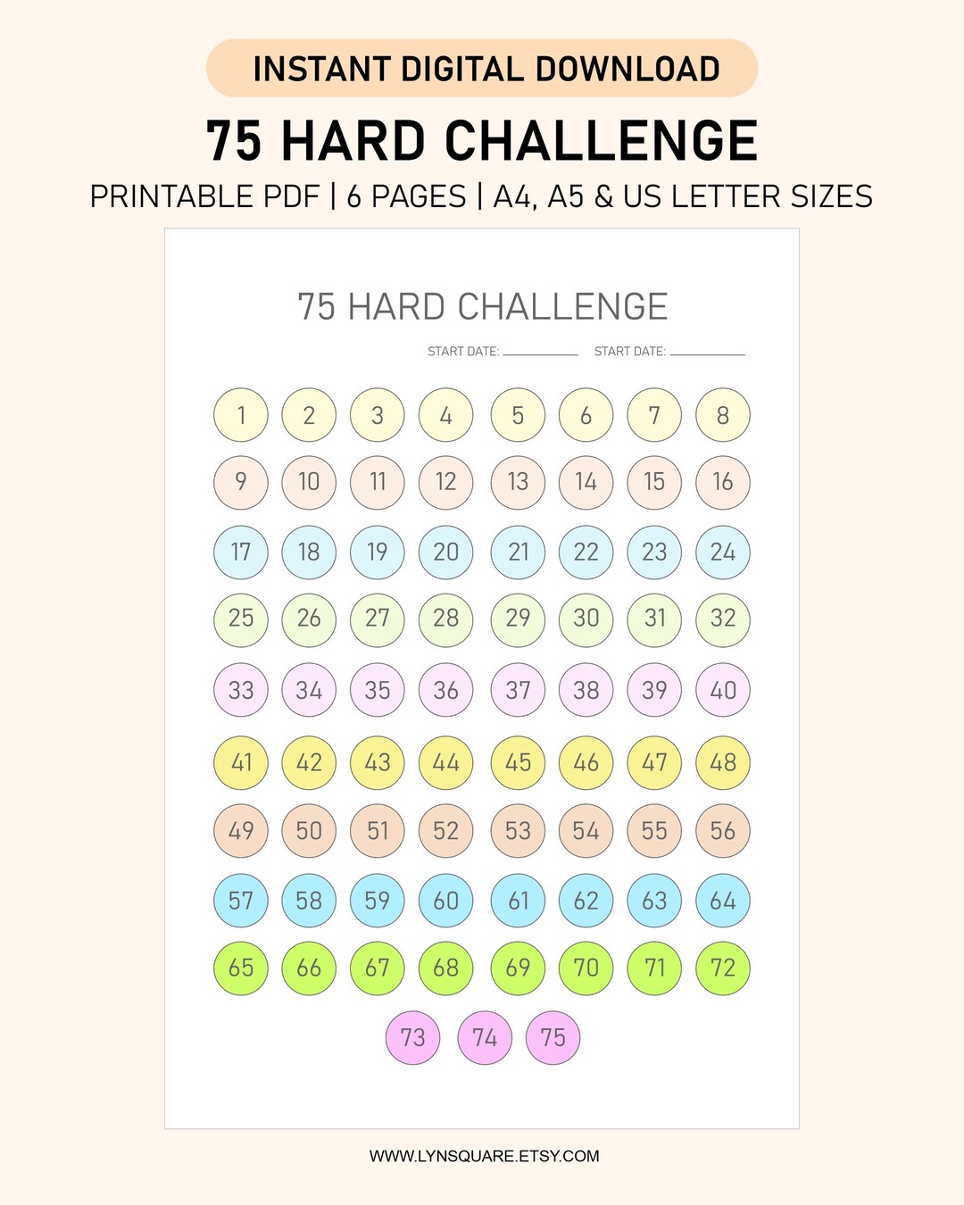 75 Hard Challenge, 75 Hard Challenge Tracker, Habit Tracker, Fitness ...