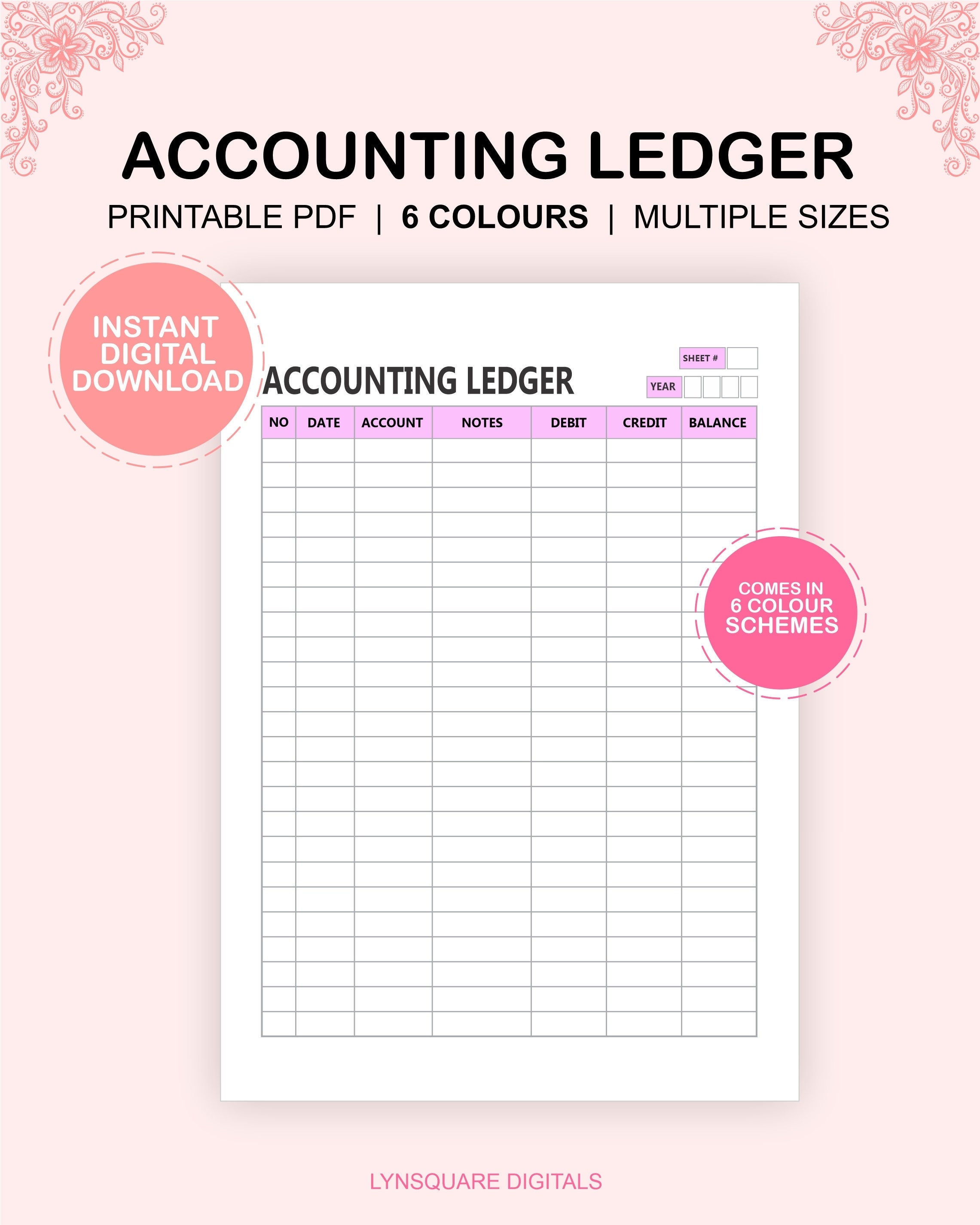 Printable Accounting Ledger, Accounting Ledger Template, Expense ...