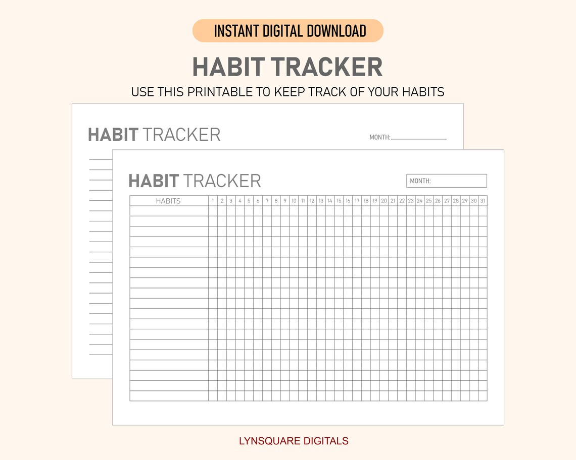 Habit Tracker Printable Habit Planner Simple Habit Tracker Monthly ...