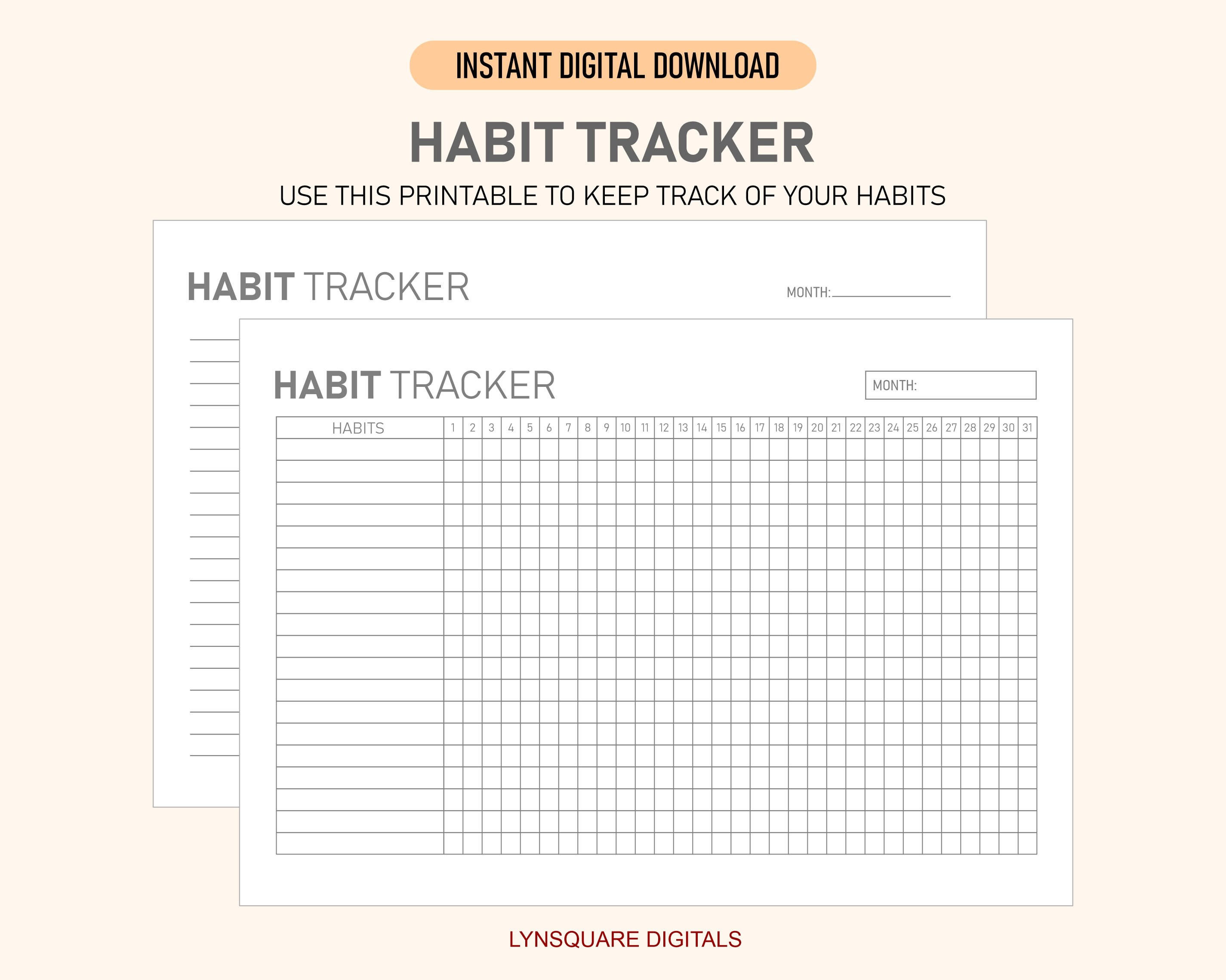 Habit Tracker Printable Habit Planner Simple Habit Tracker Monthly ...