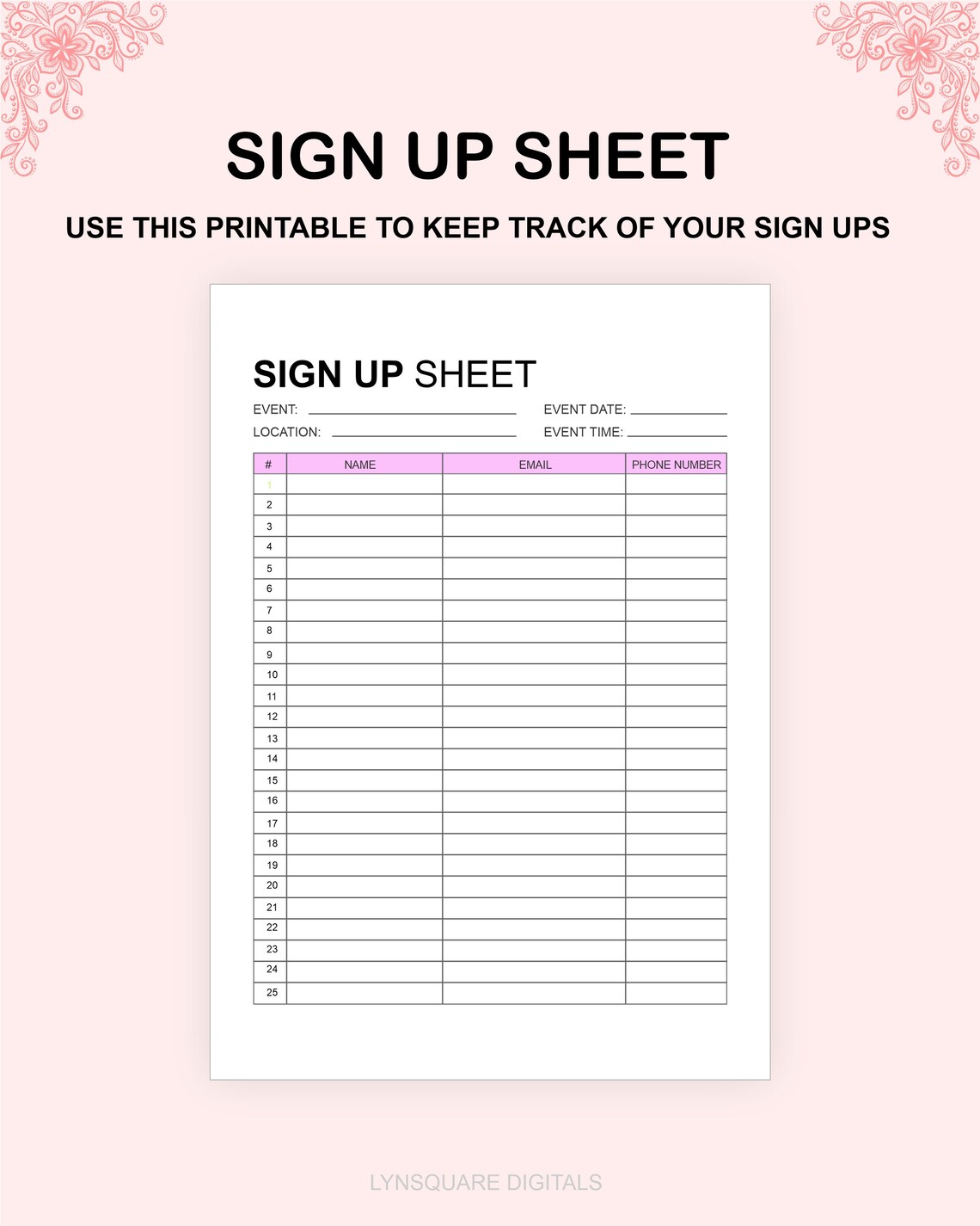 Sign up Sheet Sign in Sheet Sign up Sheet Template Please Sign Book ...