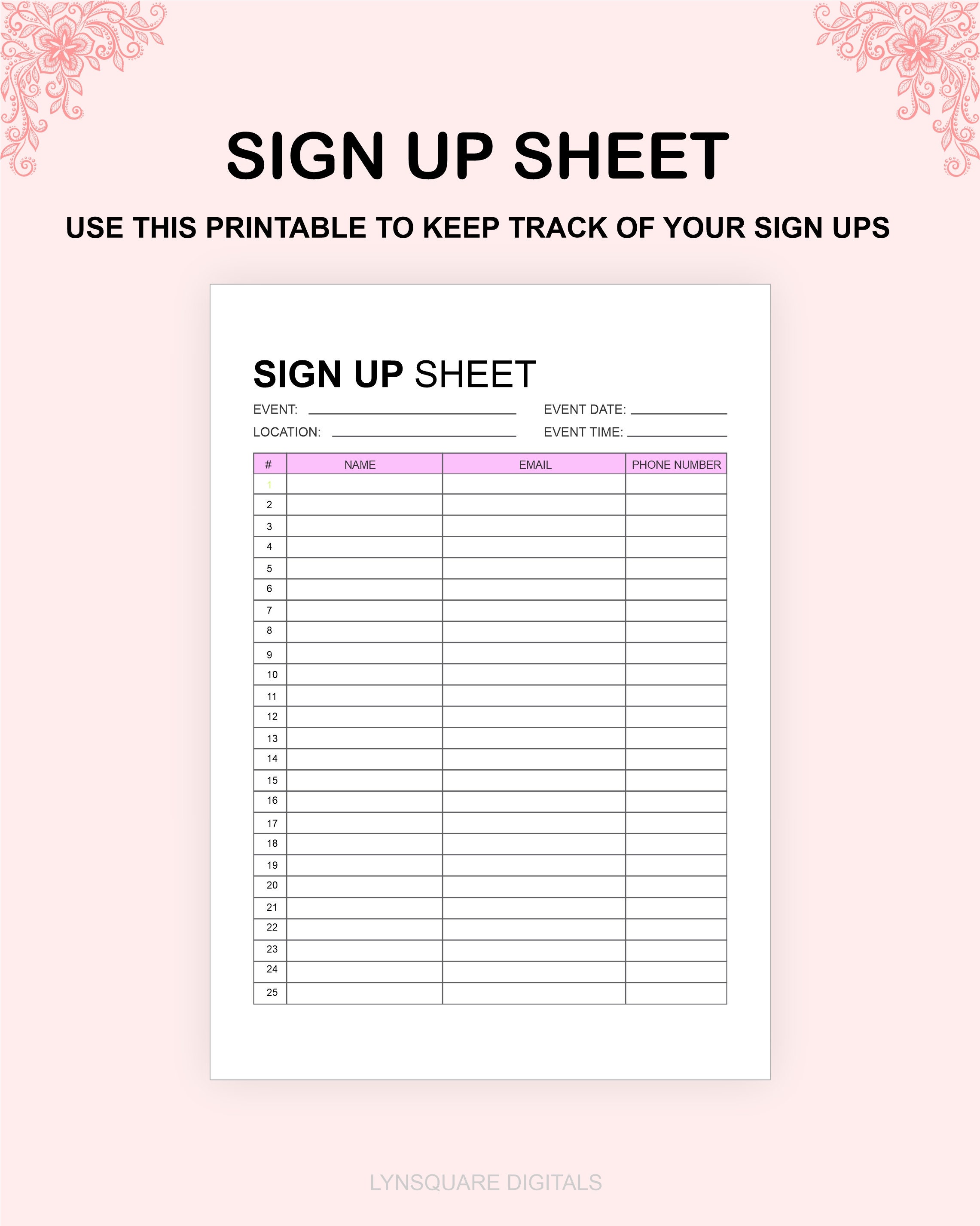 Sign up Sheet | Sign in Sheet | Sign up Sheet Template | Please Sign ...