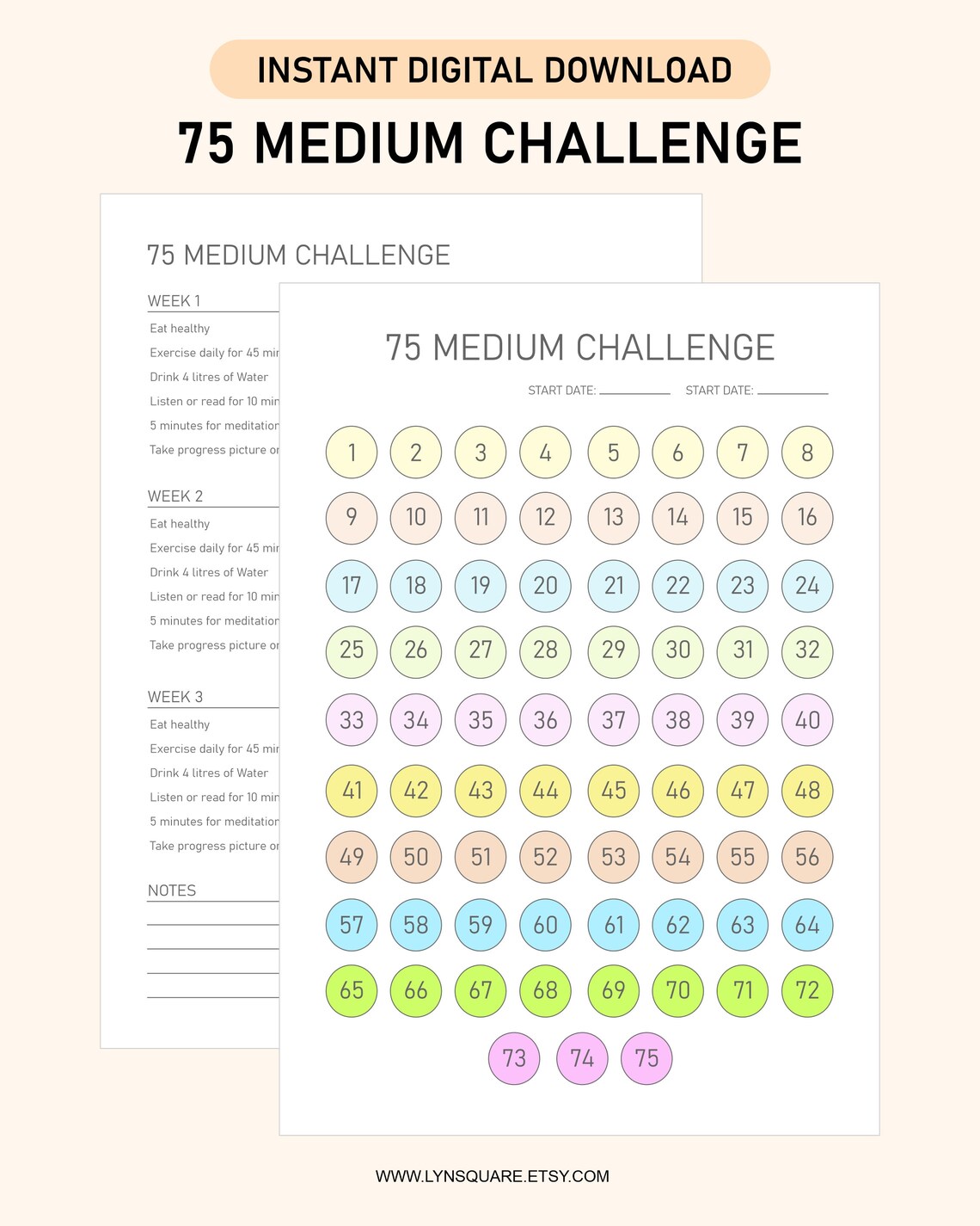 75 Medium Challenge, 75 Medium Challenge Tracker, Fitness Challenge ...