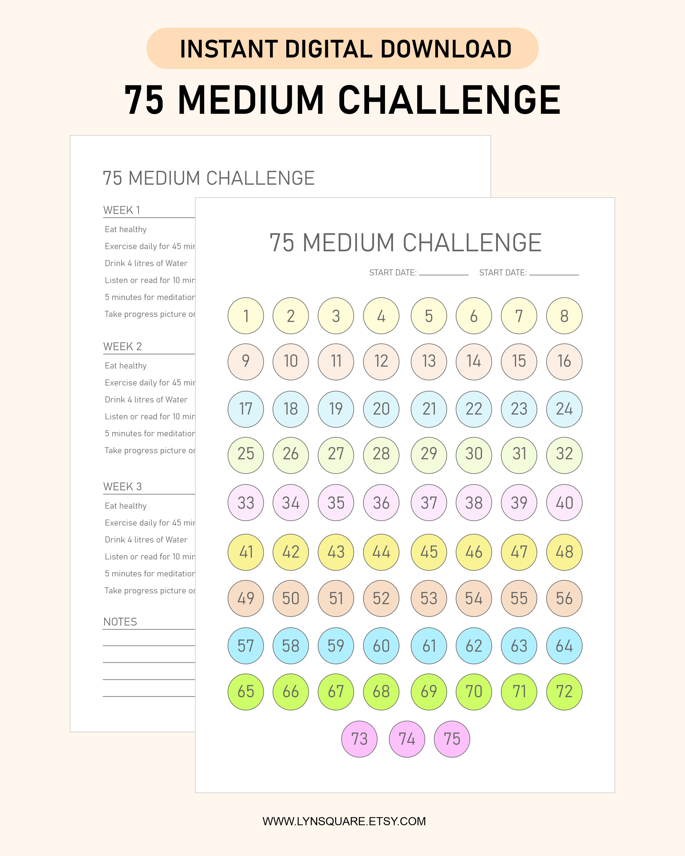 75 Medium Challenge, 75 Medium Challenge Tracker, Fitness Challenge ...