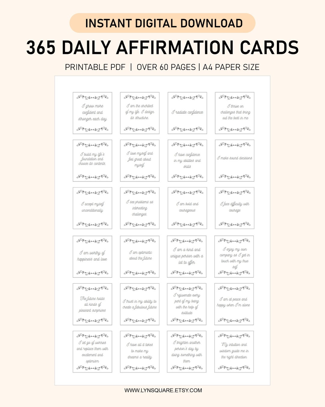 365 Daily Affirmation Cards | Vision Board Printables | Affirmation ...