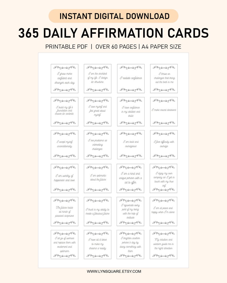 365 Daily Affirmation Cards | Vision Board Printables | Affirmation ...