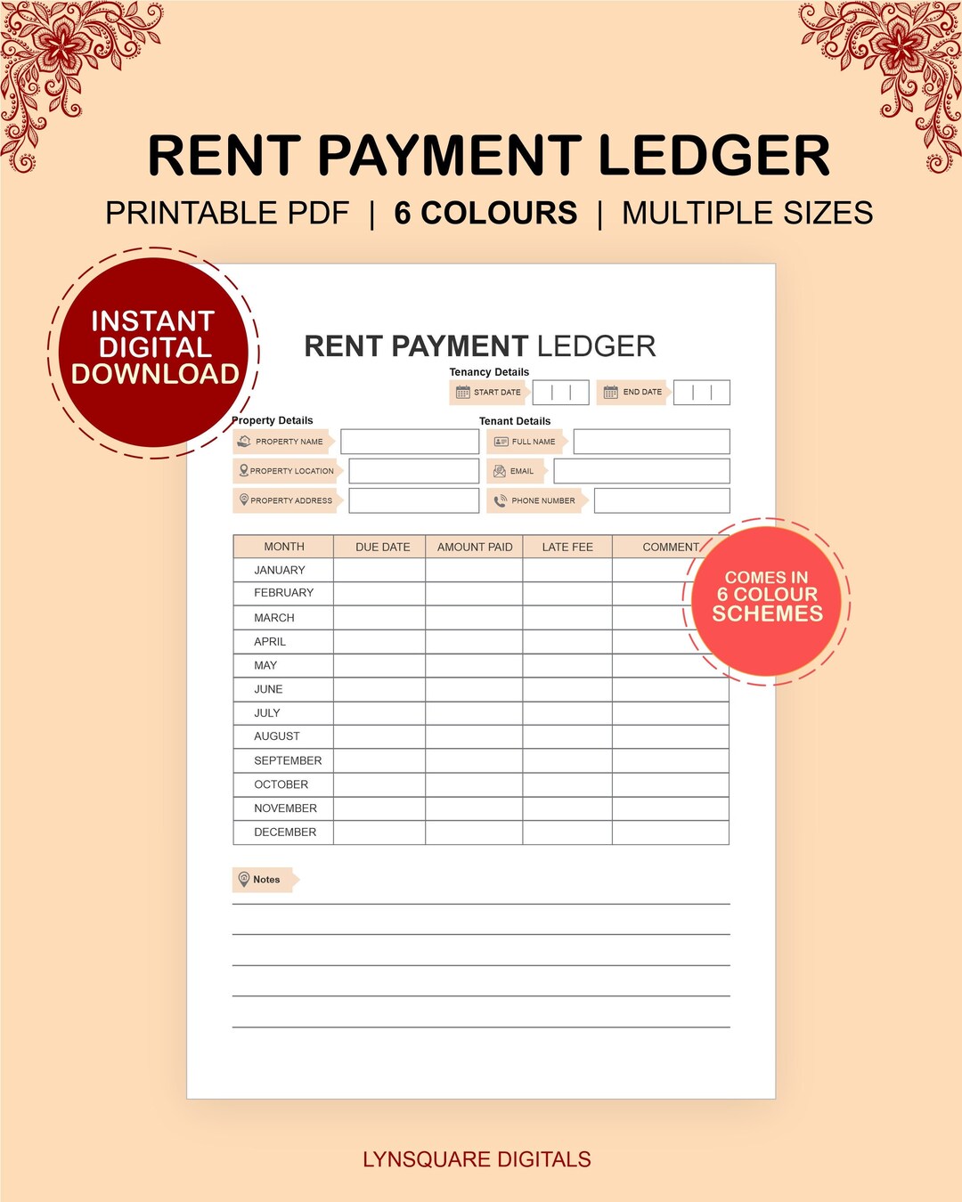 Rent Payment Ledger | Rental Ledger | Tenant Rent Tracker | Printable ...