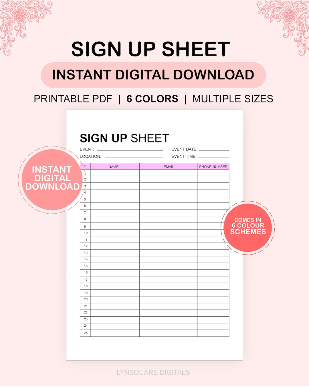 Sign up Sheet | Sign in Sheet | Sign up Sheet Template | Please Sign ...