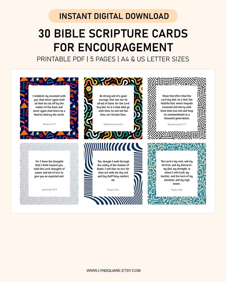 30 Colourful Encouraging Bible Verse Cards Printable - Etsy