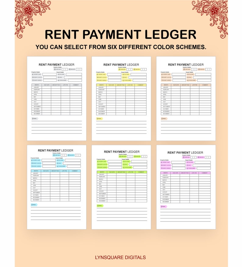Rent Payment Ledger | Rental Ledger | Tenant Rent Tracker | Printable ...