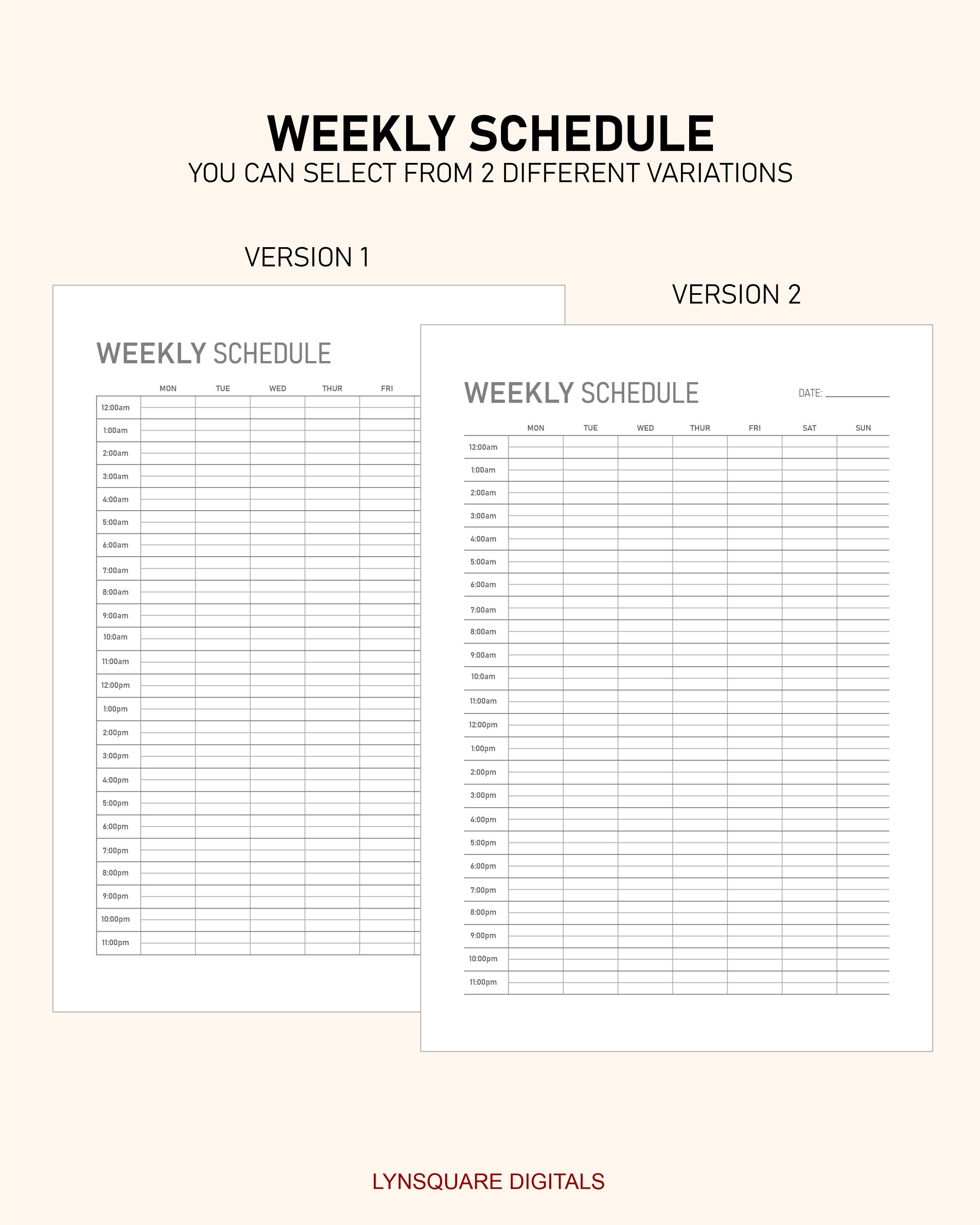 Weekly Schedule Weekly Planner Printable Personalized - Etsy