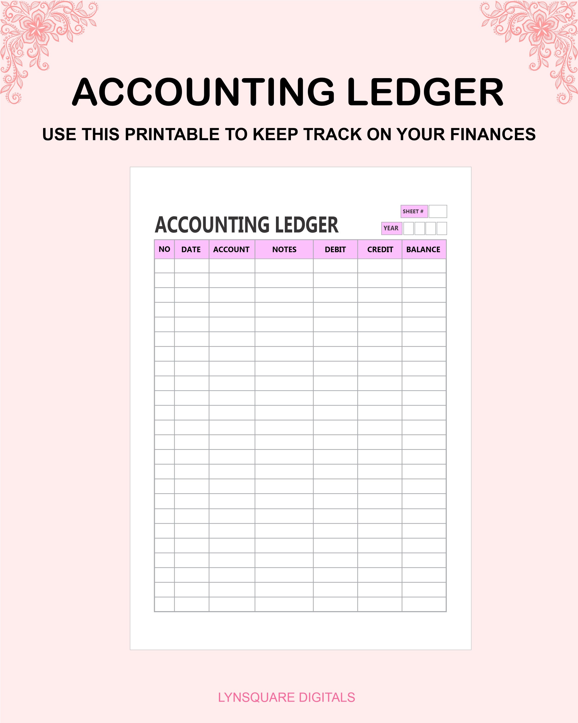 Printable Accounting Ledger, Accounting Ledger Template, Expense ...