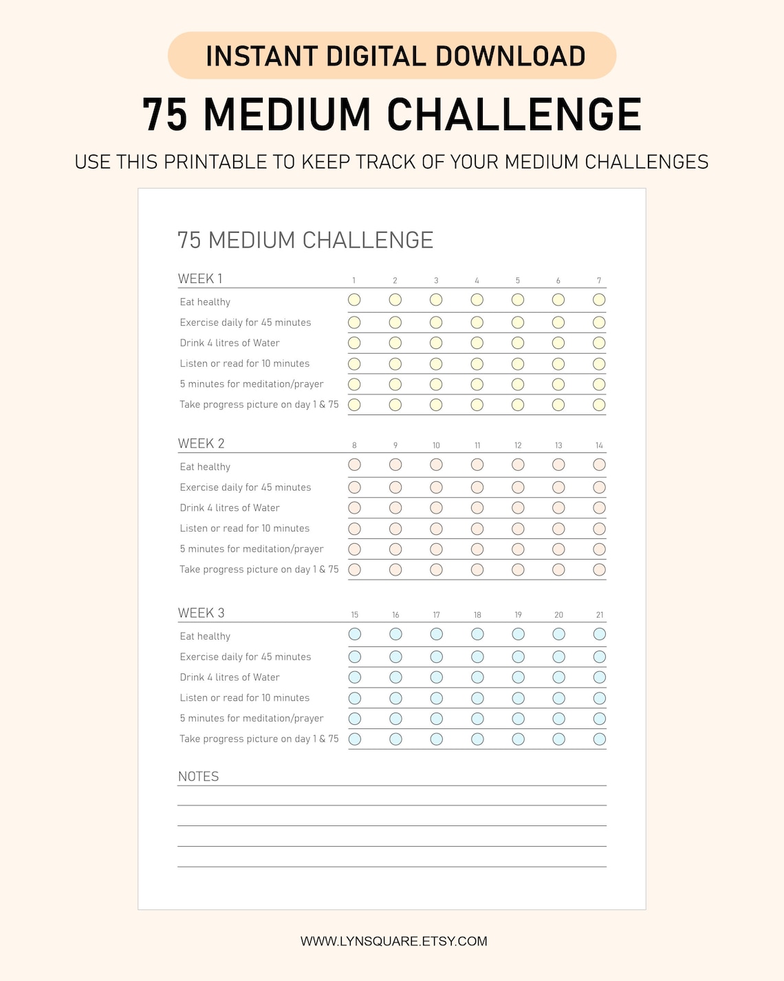 75 Medium Challenge, 75 Medium Challenge Tracker, Fitness Challenge ...