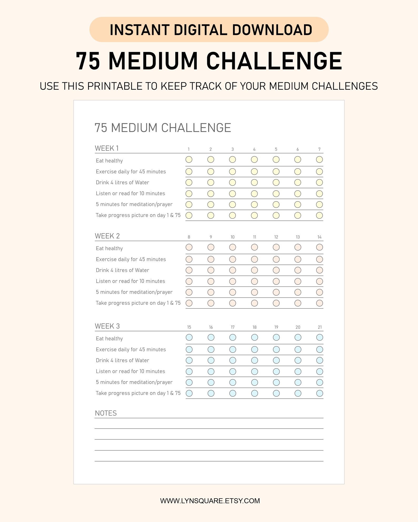 75 Medium Challenge, 75 Medium Challenge Tracker, Fitness Challenge ...