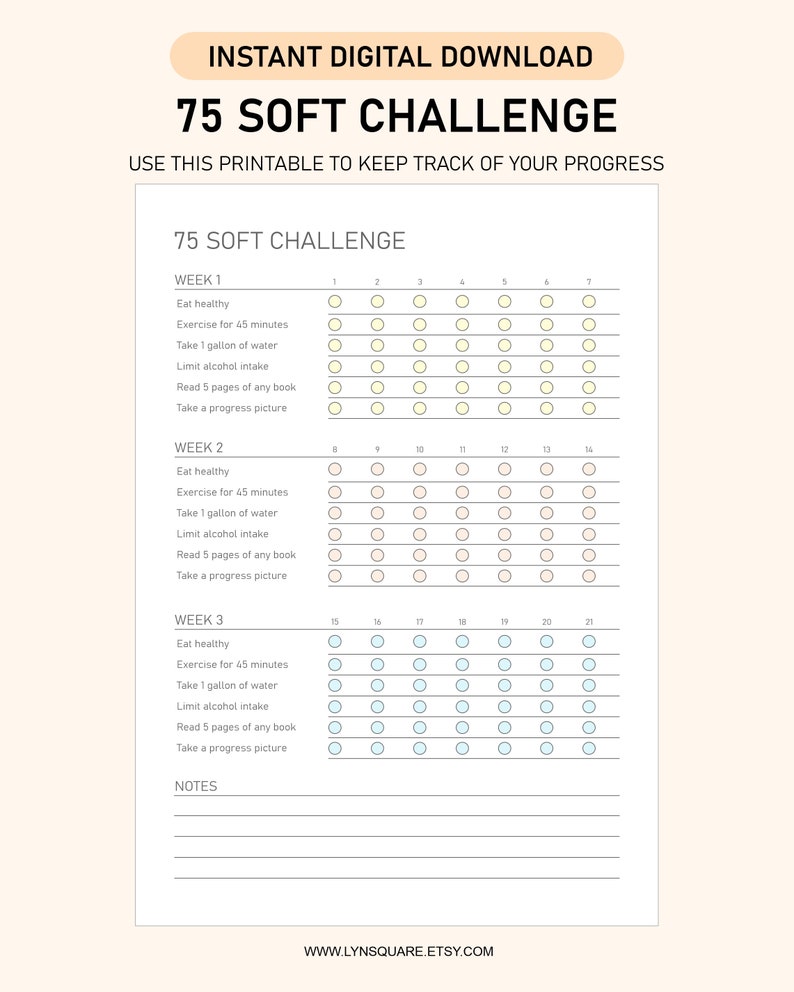 75 Soft Challenge 75 Soft Challenge Tracker Fitness Challenge Self ...