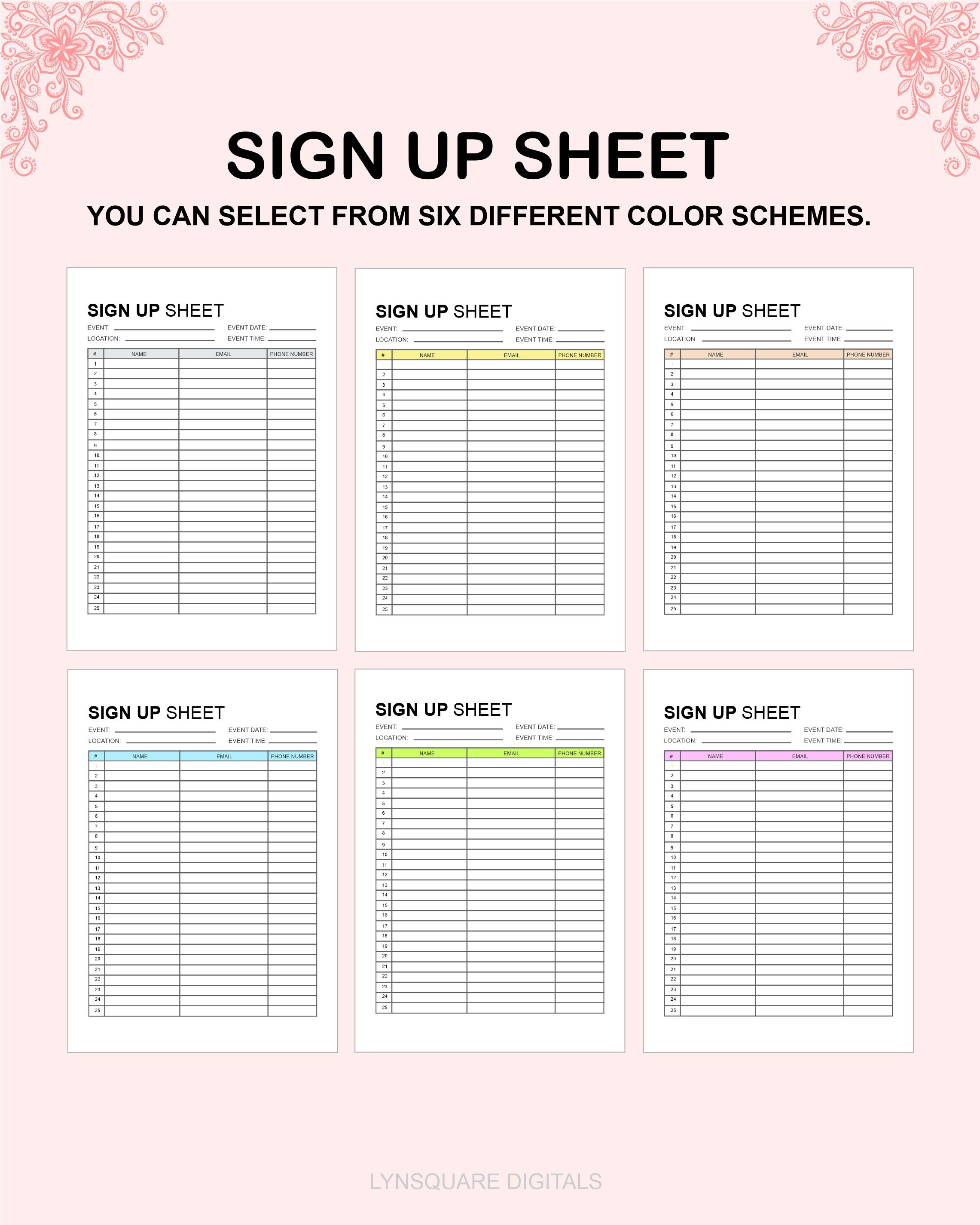 Sign up Sheet | Sign in Sheet | Sign up Sheet Template | Please Sign ...