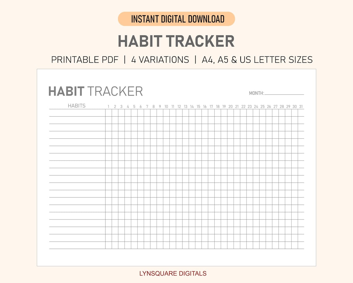 Habit Tracker Printable Habit Planner Simple Habit Tracker Monthly ...