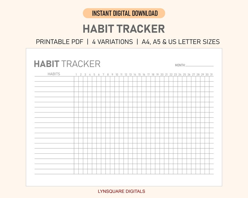Habit Tracker Printable Habit Planner Simple Habit Tracker - Etsy