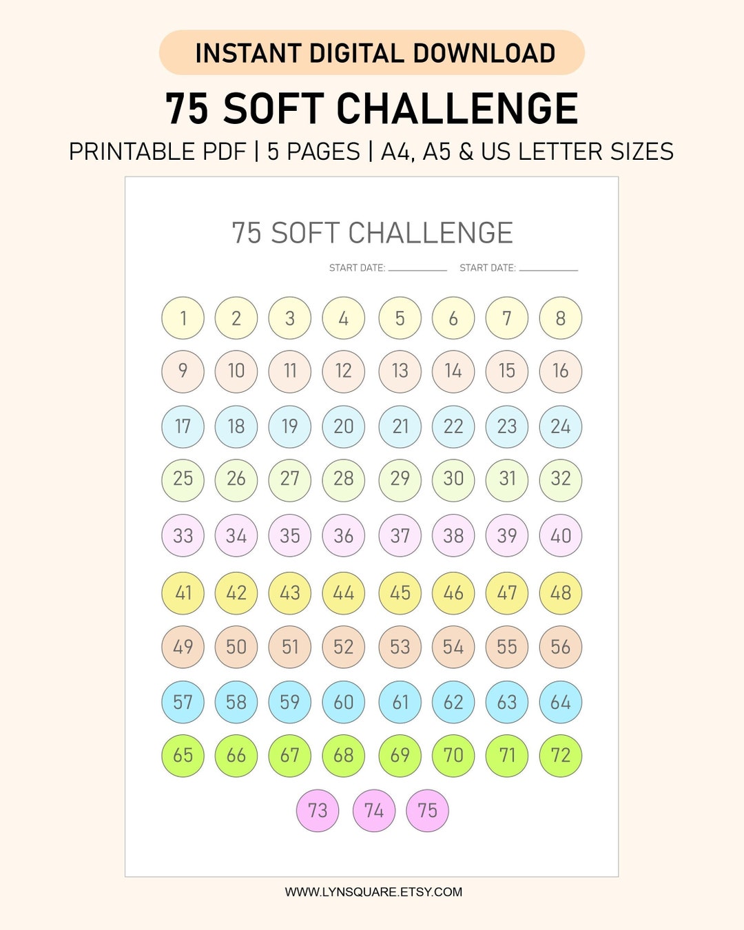 75 Soft Challenge 75 Soft Challenge Tracker Fitness Challenge Self ...