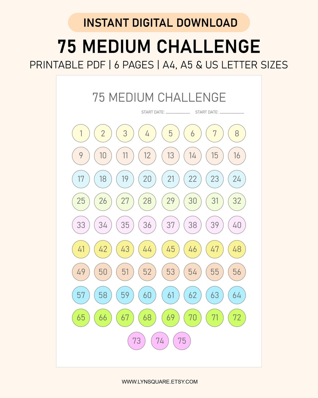 75 Medium Challenge, 75 Medium Challenge Tracker, Fitness Challenge ...