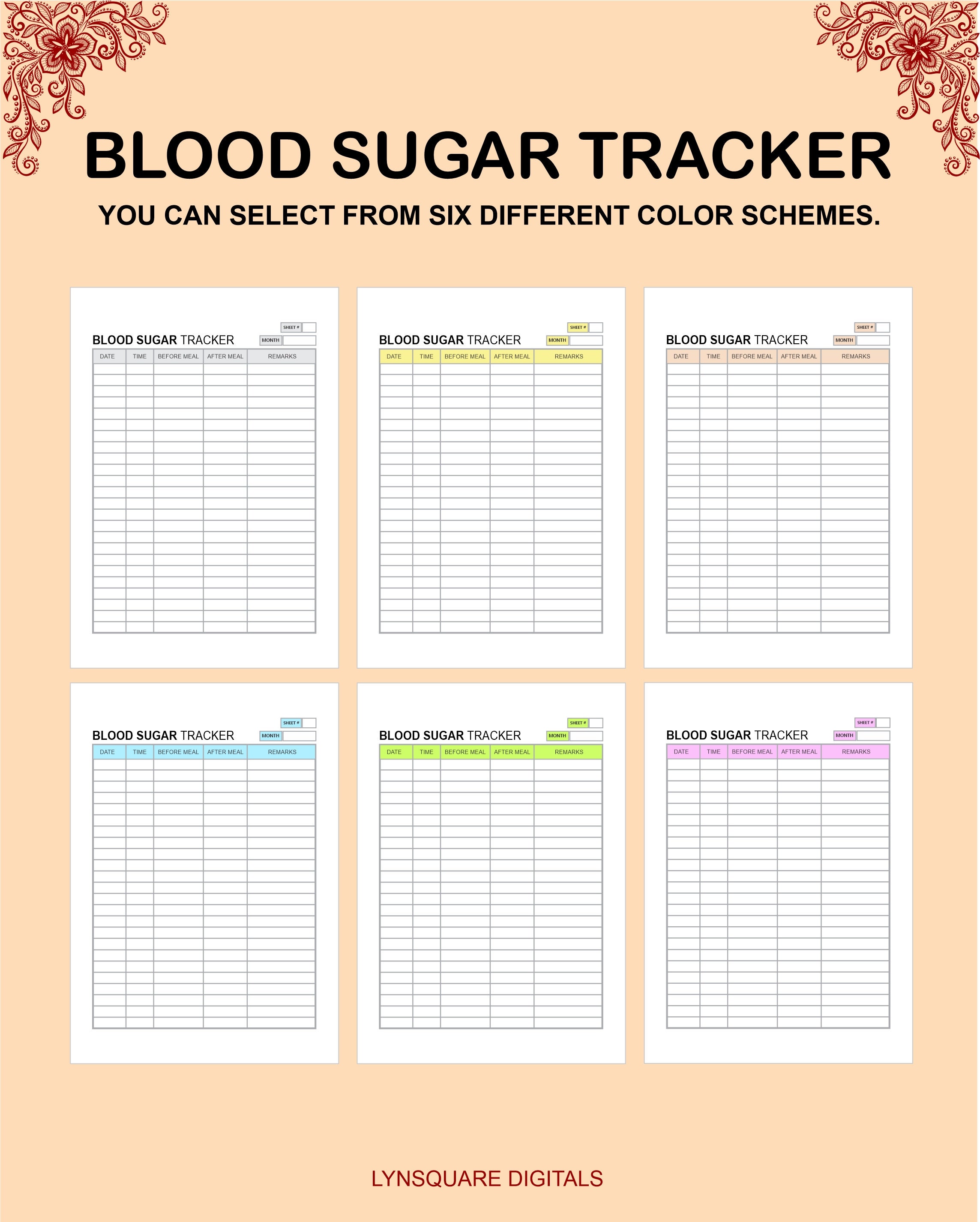 Printable Blood Sugar Log Daily Log Book for Glucose Blood Sugar ...