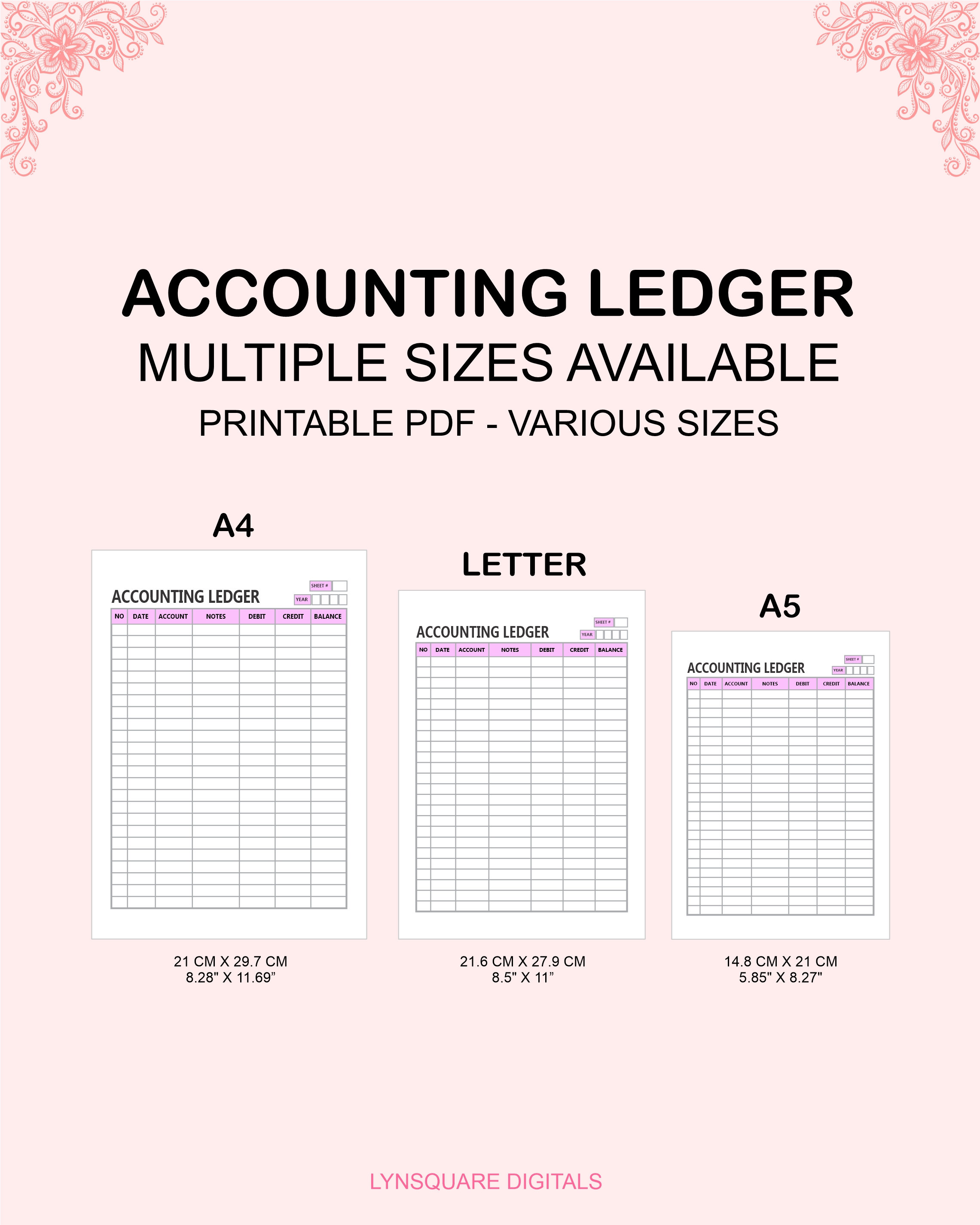 Printable Accounting Ledger, Accounting Ledger Template, Expense ...