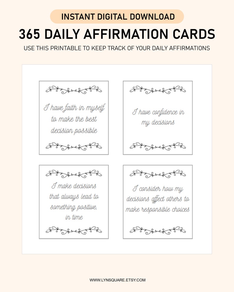 365 Daily Affirmation Cards | Vision Board Printables | Affirmation ...