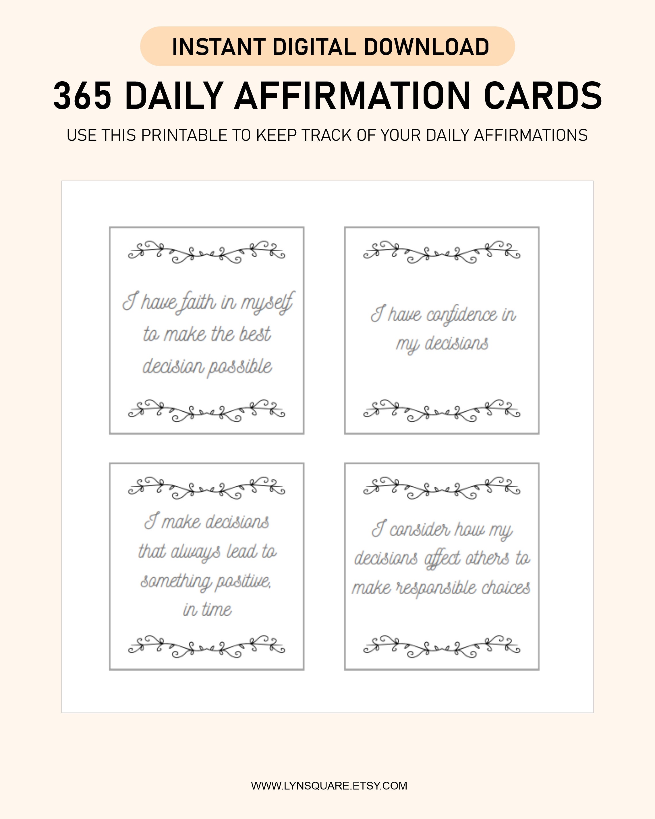 365 Daily Affirmation Cards | Vision Board Printables | Affirmation ...