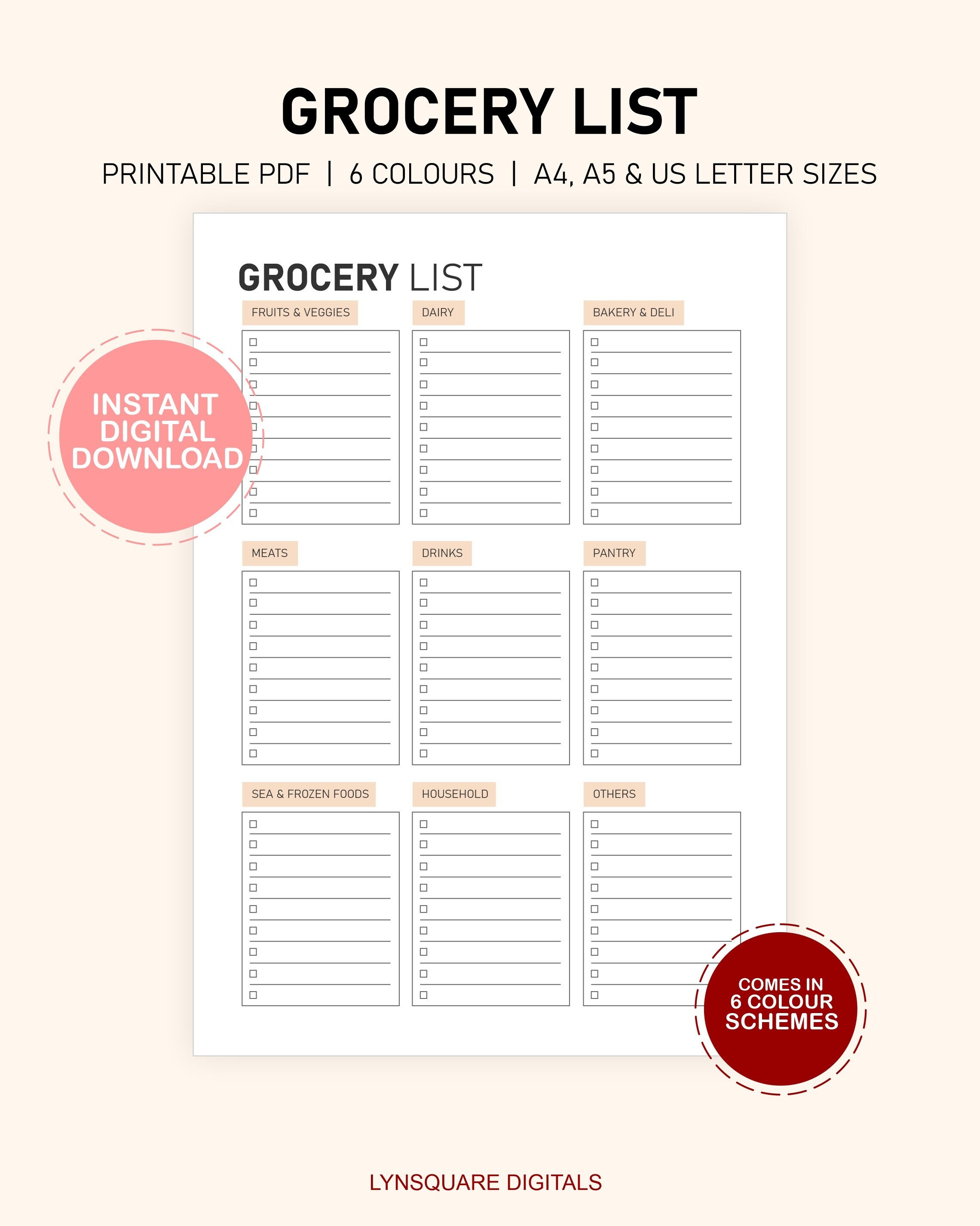 Grocery List Grocery List Printable Template Grocery Planner Food ...