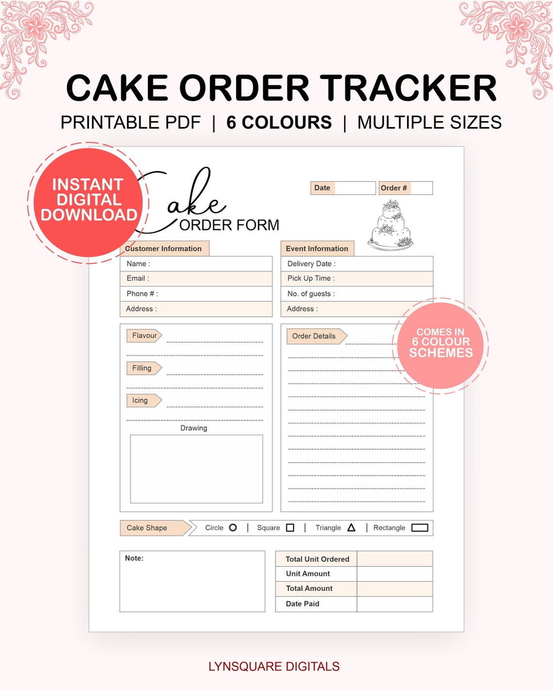 Cake Order Form Bakery Order Form Cake Order Form Template Cookie Order ...