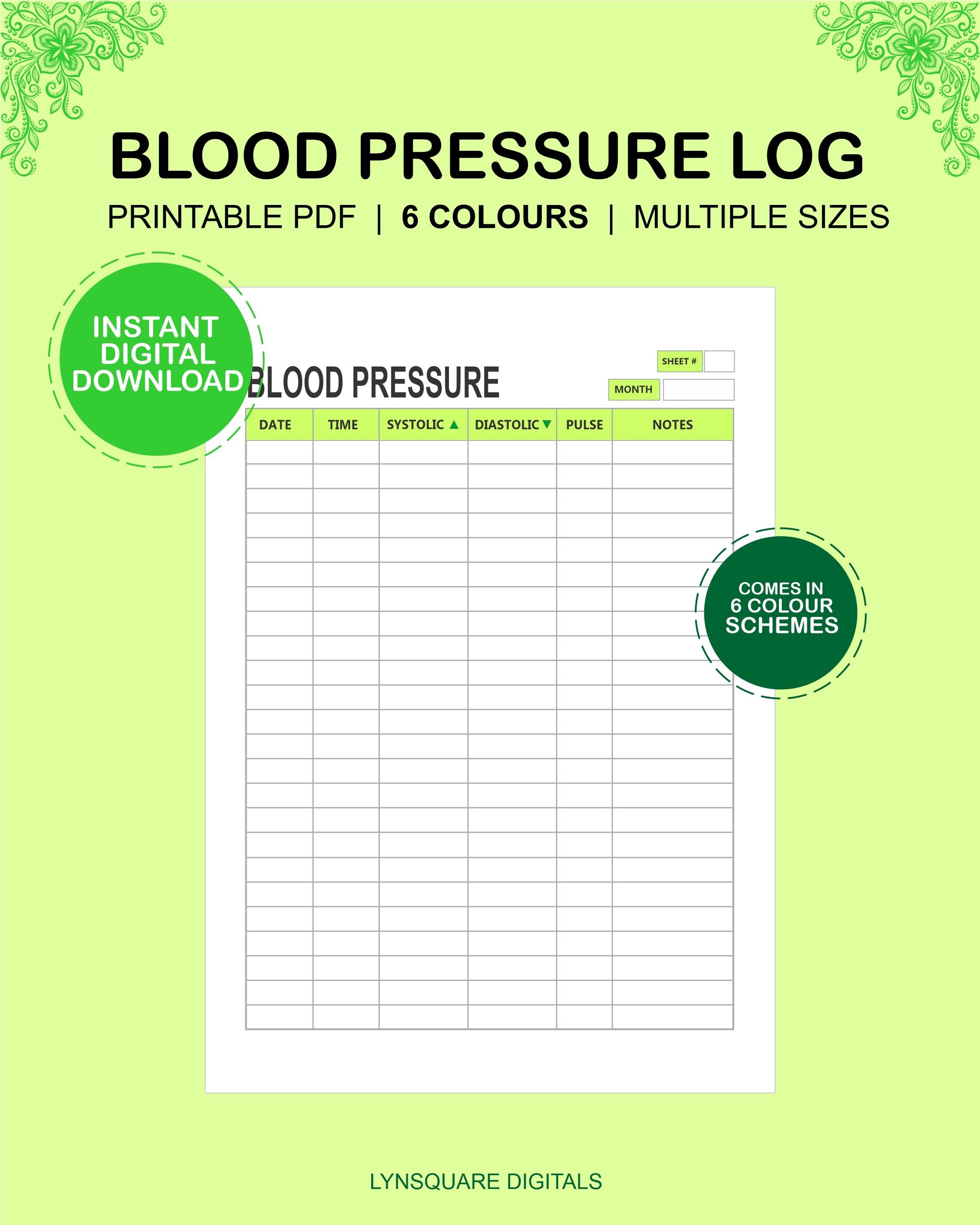 Blood Pressure Log | Blood Pressure Tracker | Blood Pressure Chart ...
