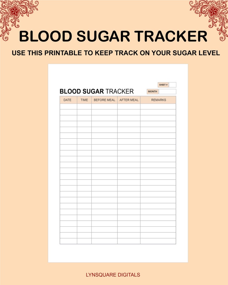Printable Blood Sugar Log Daily Log Book for Glucose Blood Sugar ...
